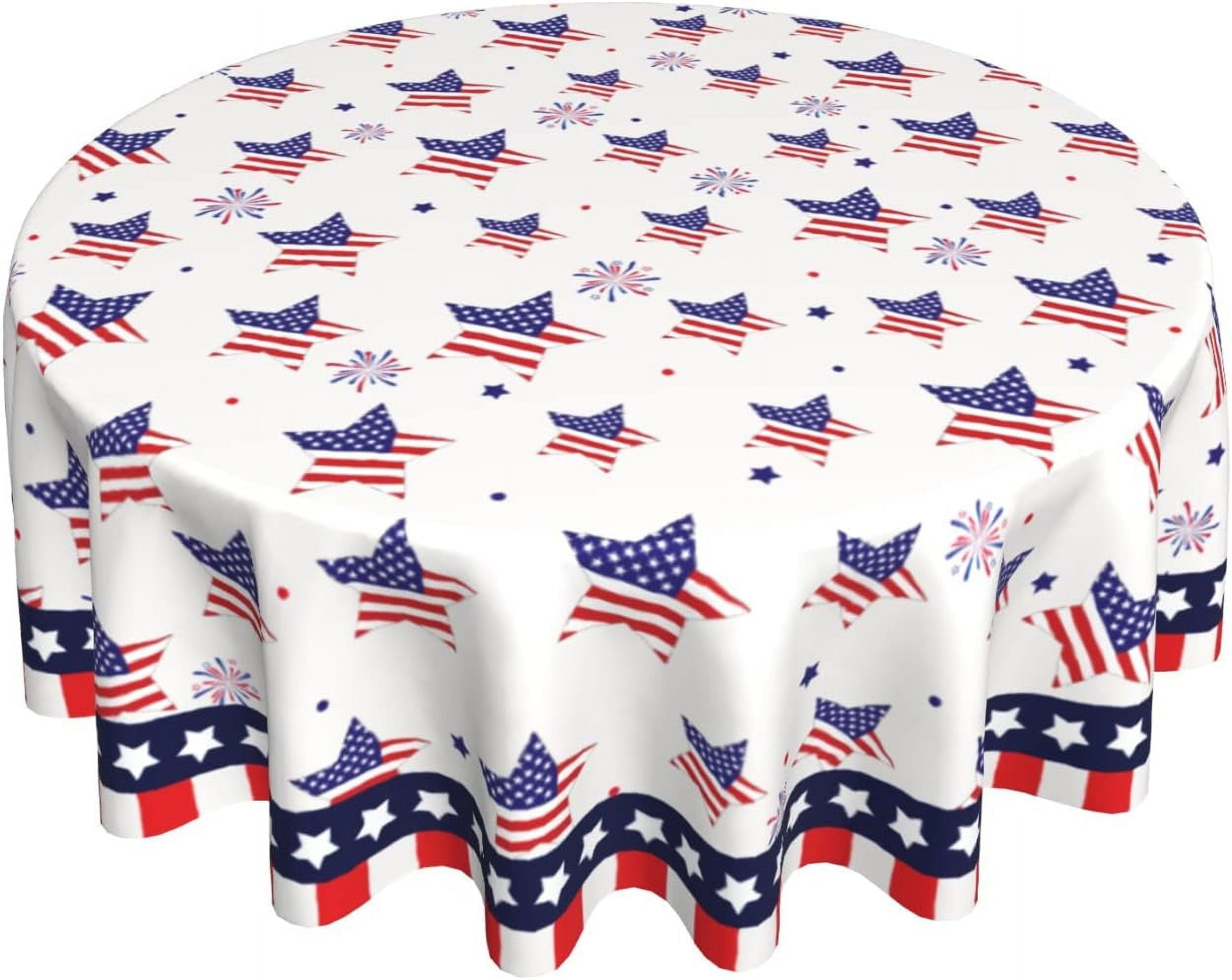 4th of July Tablecloth Round 60 Inch Patriotic Table Cloth Washable ...