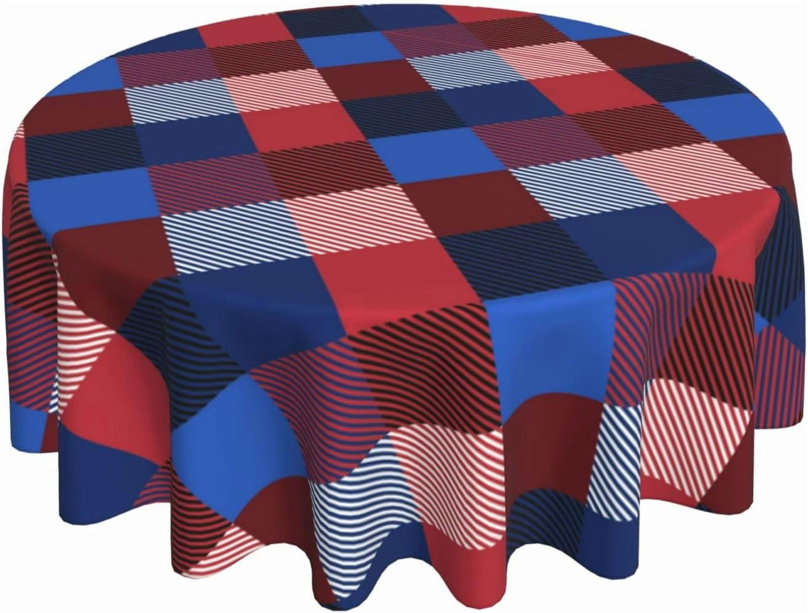 4th of July Tablecloth Round 60 Inch Red Blue Buffalo Plaid Checked ...