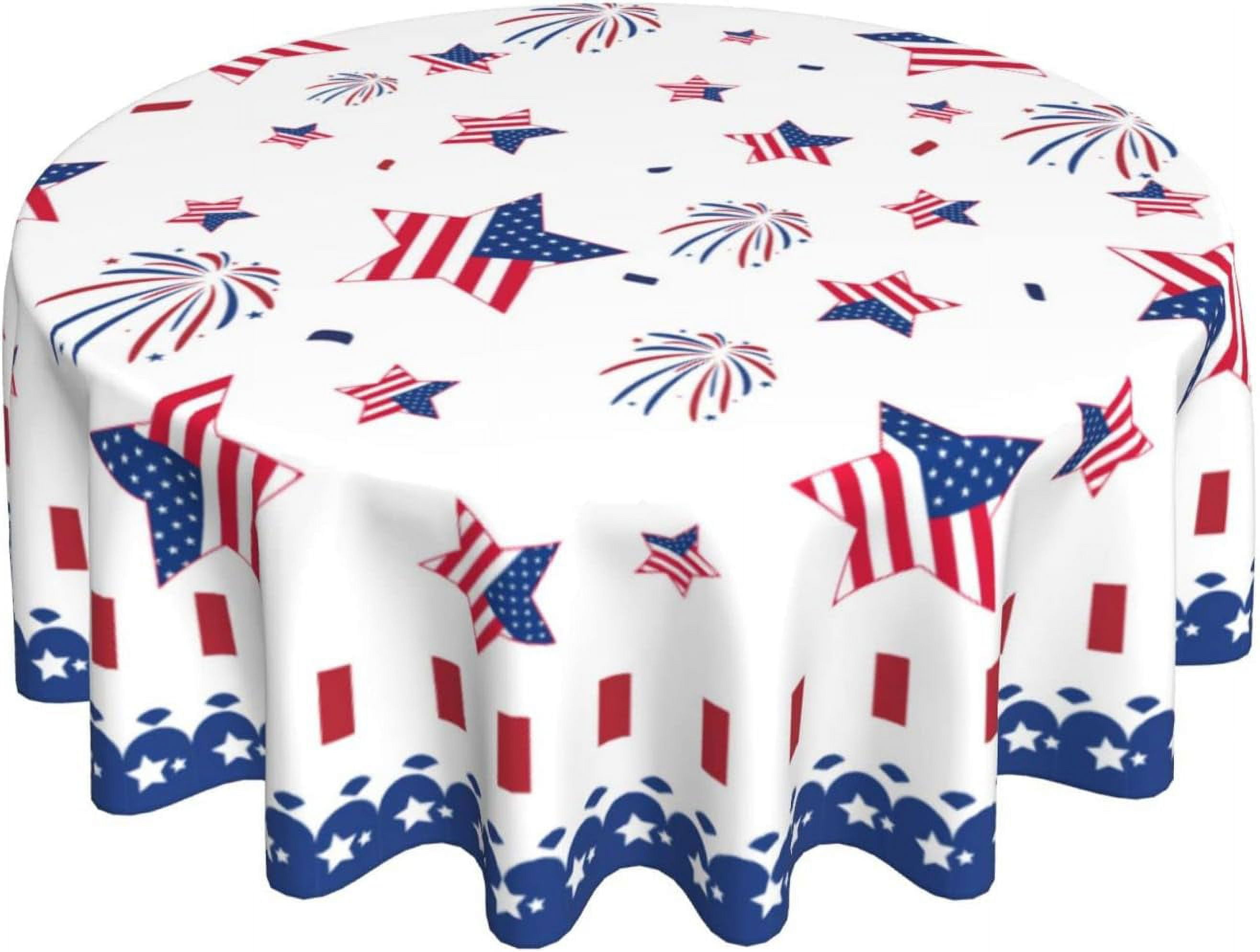4th of July Tablecloth Round 70 Inch Patriotic American Flag Firework ...