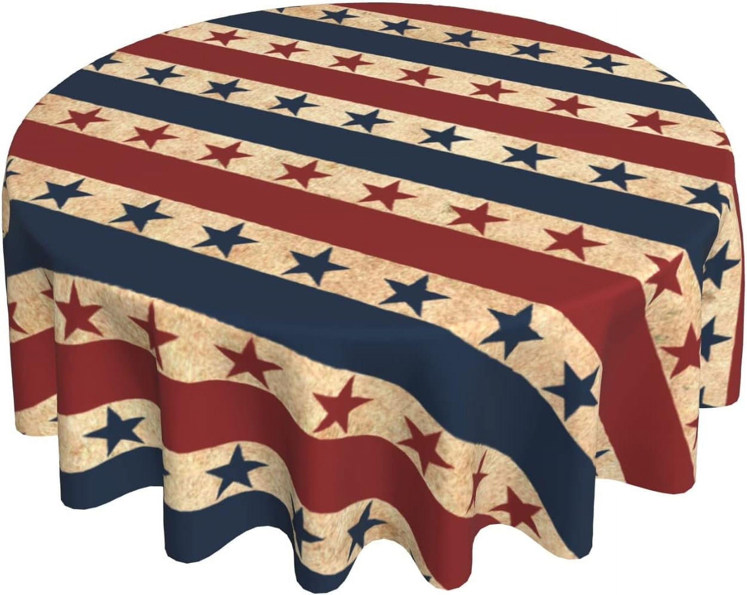 4th of July Tablecloth Round Retro Patriotic American Flag Star Stripes ...