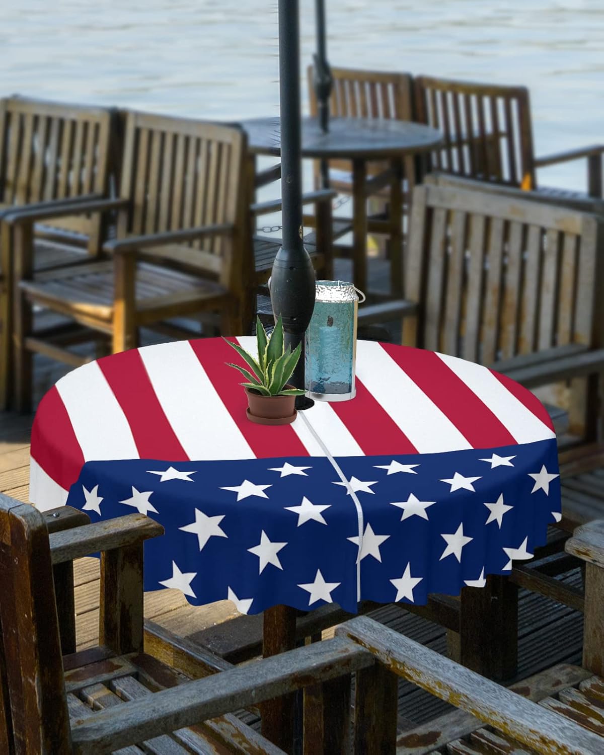 4th of July Tablecloth with Umbrella Hole and Zipper American Flag ...