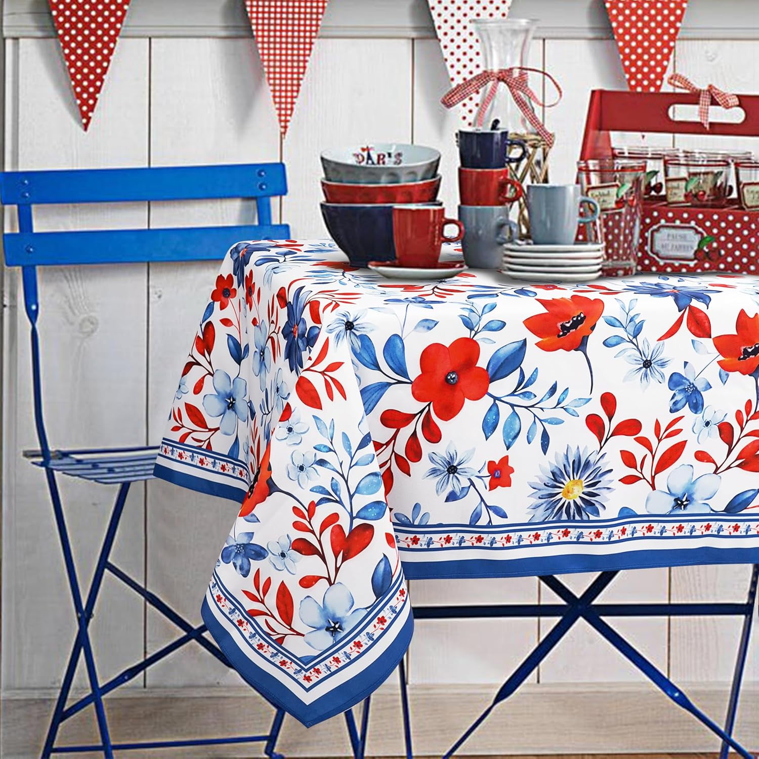 4th of July Tablecloth Waterproof Fabric Oblong Memorial Day Red White ...