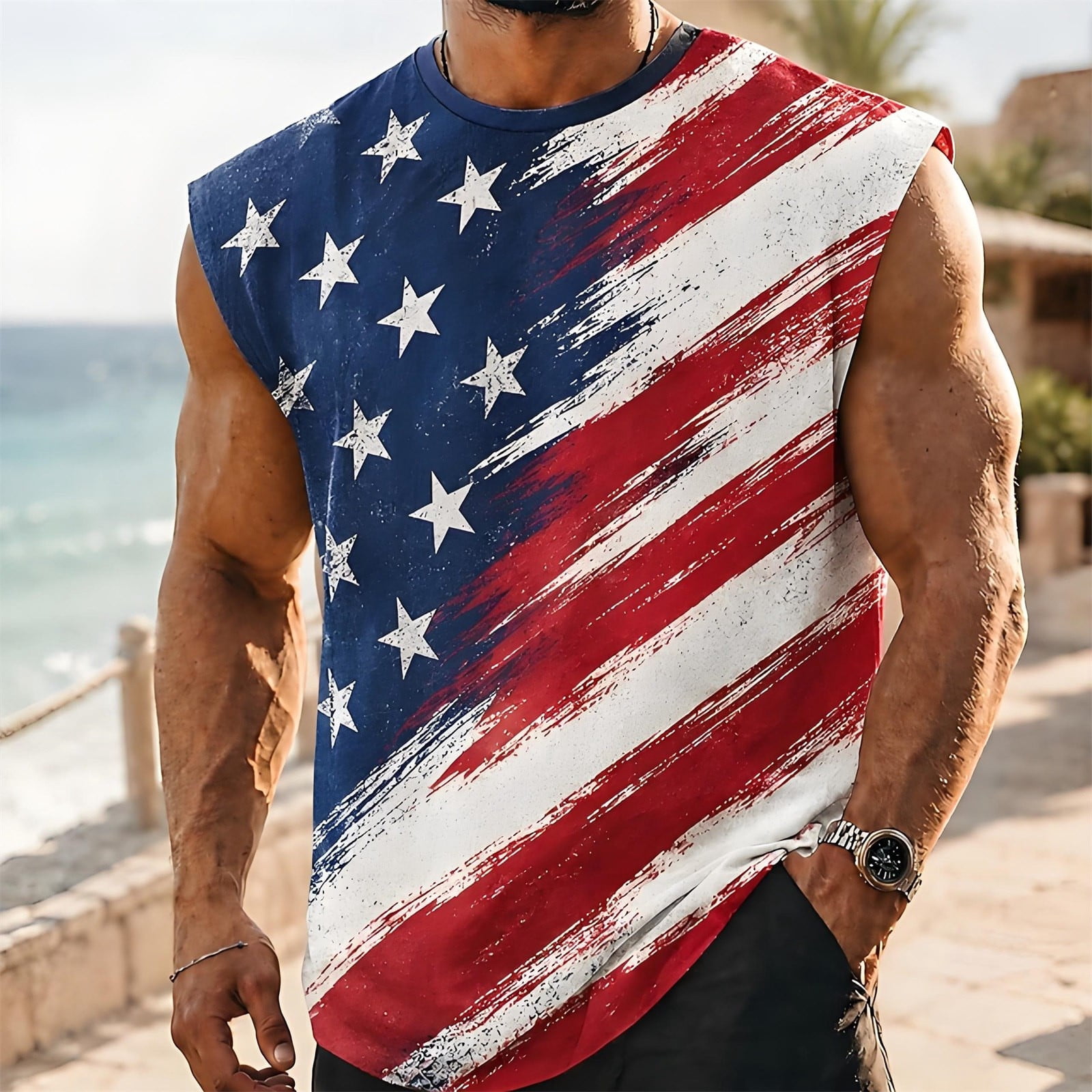 4th of July Tank Top Men, Patriotic American Flag USA Sleeveless Shirt ...
