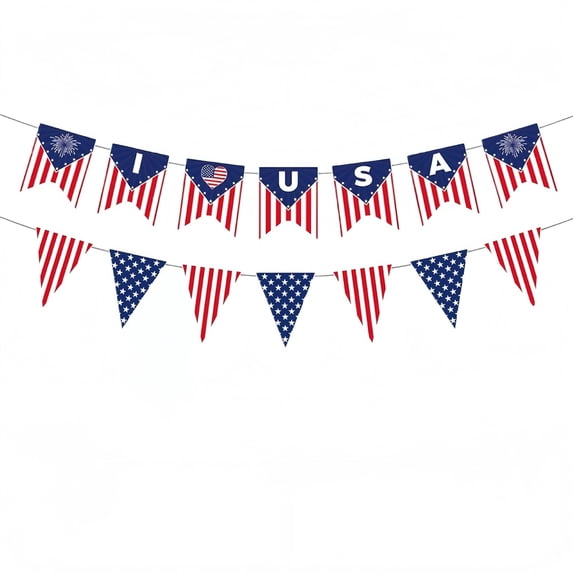 4th of July Tassel Garland, Red Blue White Vintage Fabric Rag Banner ...