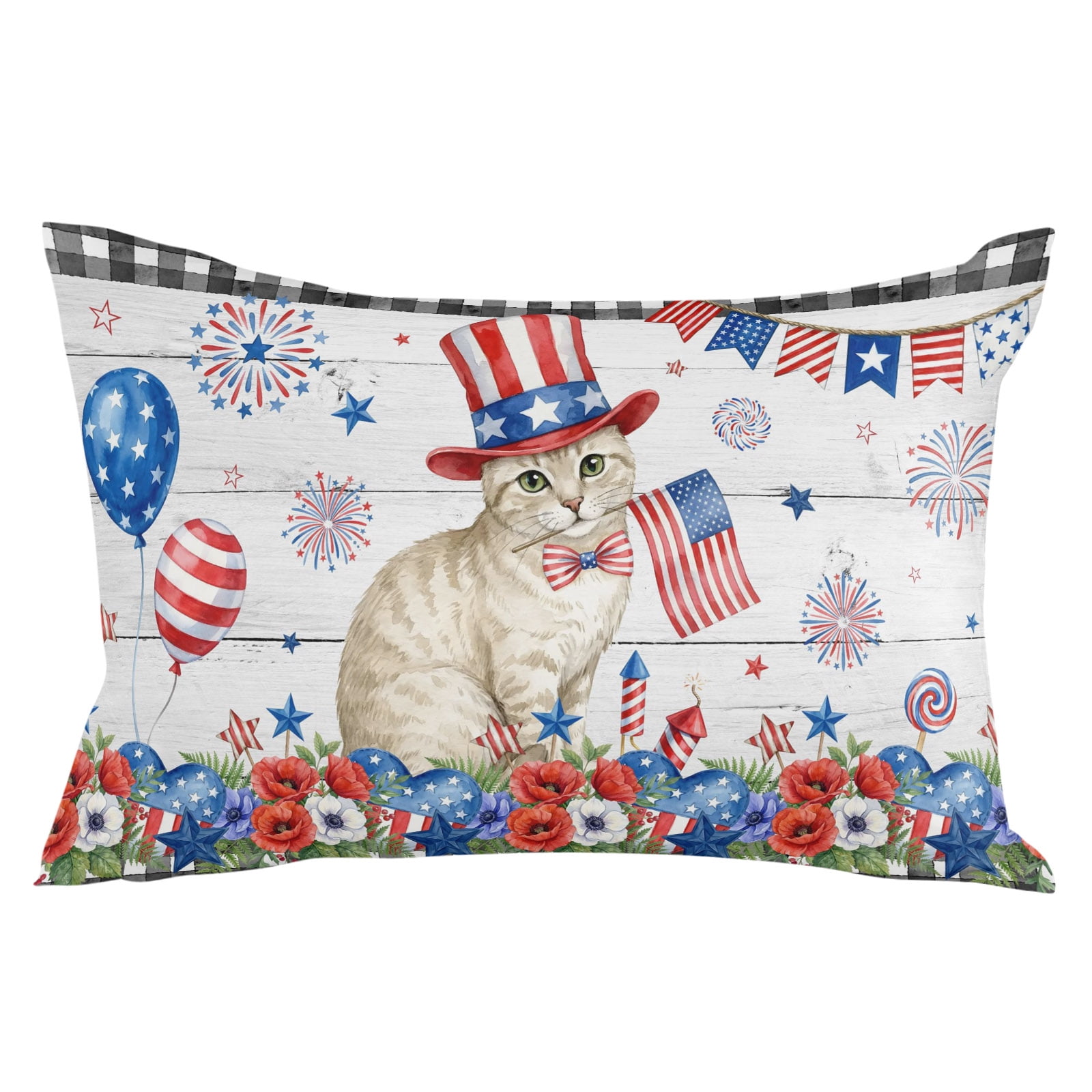 4th of July Throw Pillow Cover 20 x 36 Inch Decorative Pillow Cover ...