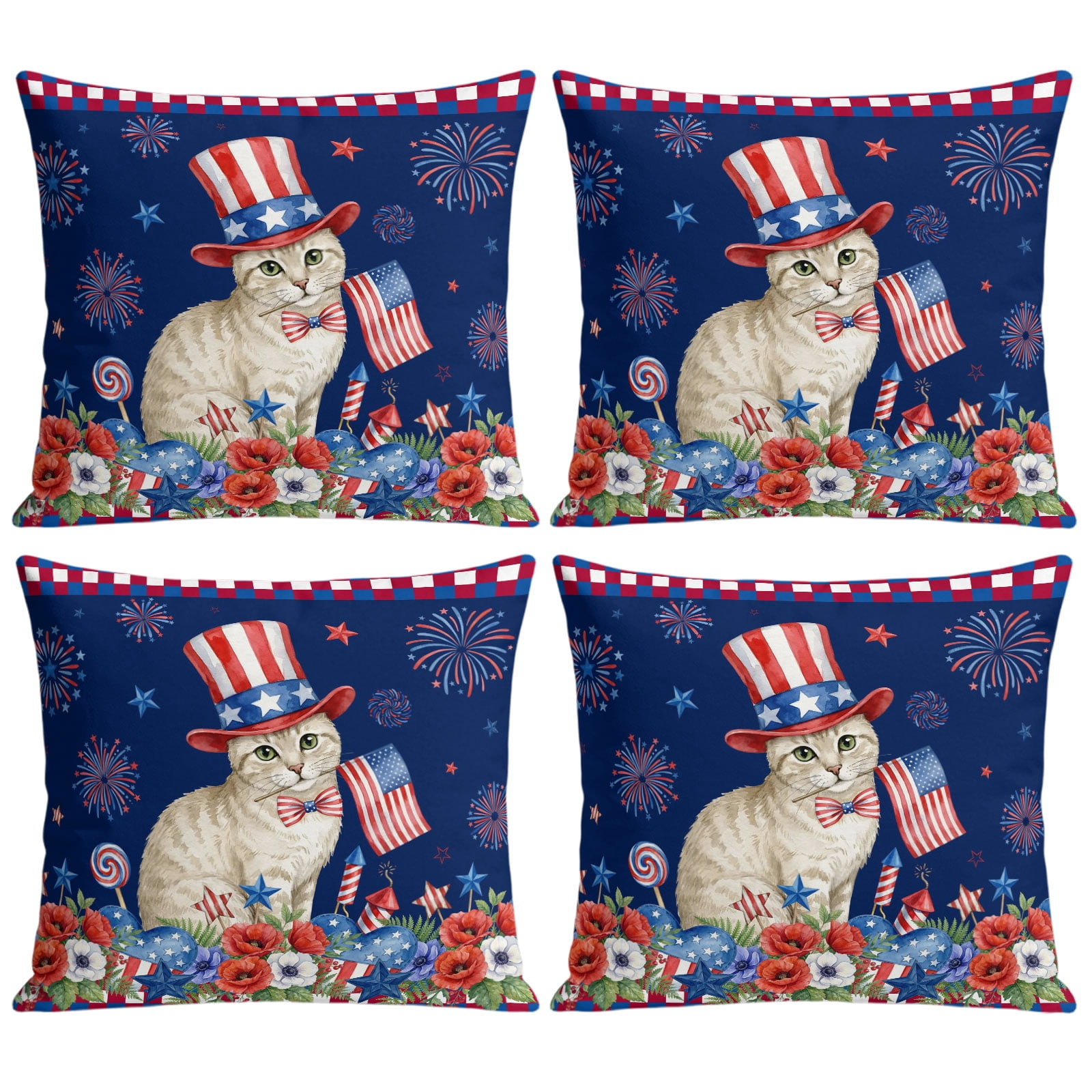 4th of July Throw Pillow Covers 18 x 18 Inch Pillow Covers Set of 4 ...