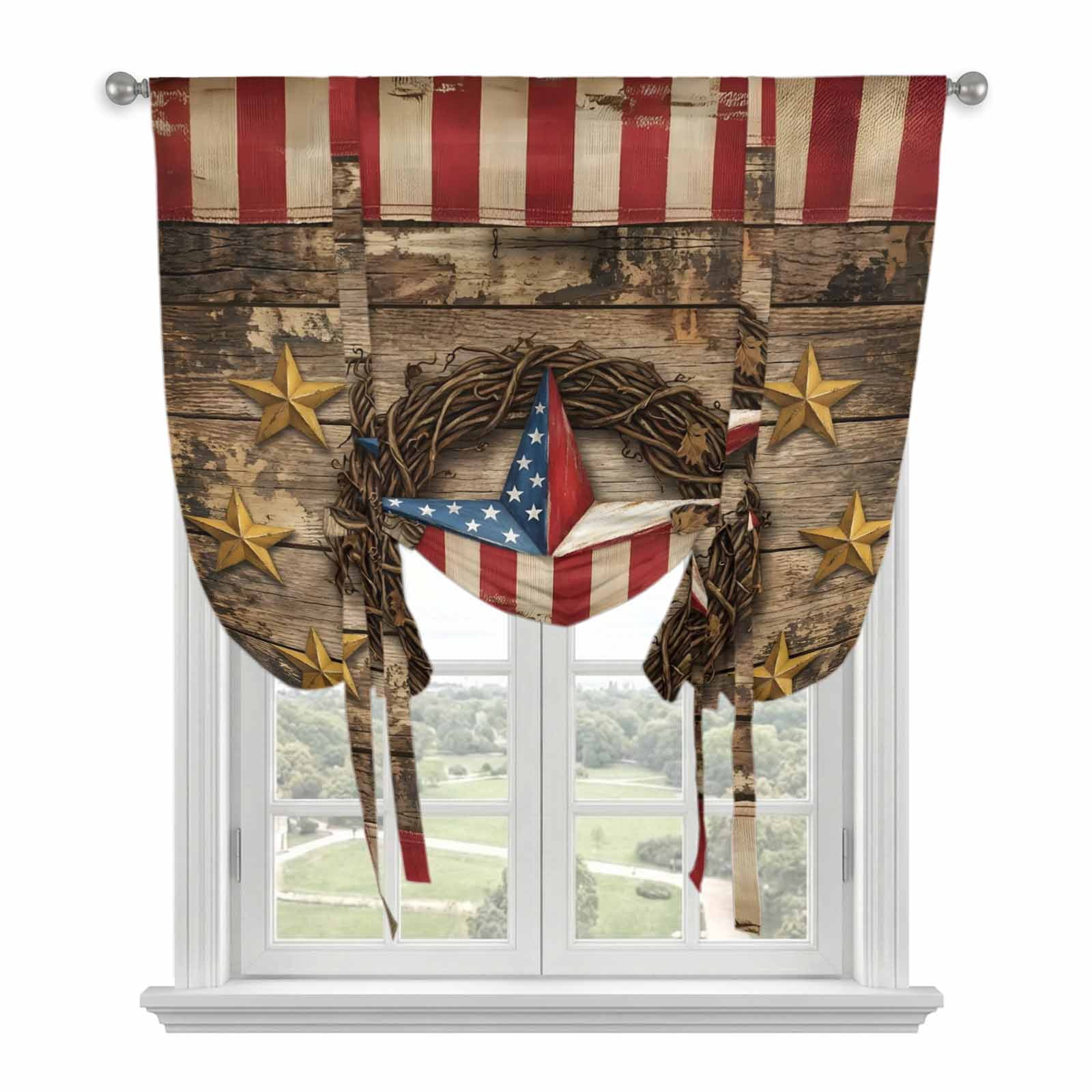 4th of July Tie Up Curtains for Window, Thermal Insulated Balloon Shade ...