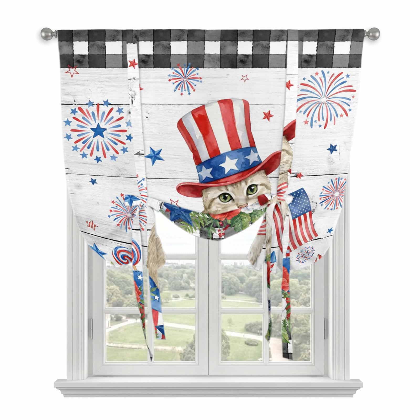 4th of July Tie Up Curtains for Window, Thermal Insulated Balloon Shade ...