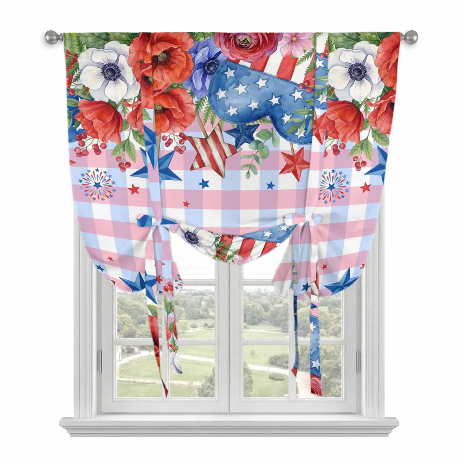 4th of July Tie Up Curtains for Window, Thermal Insulated Balloon Shade ...