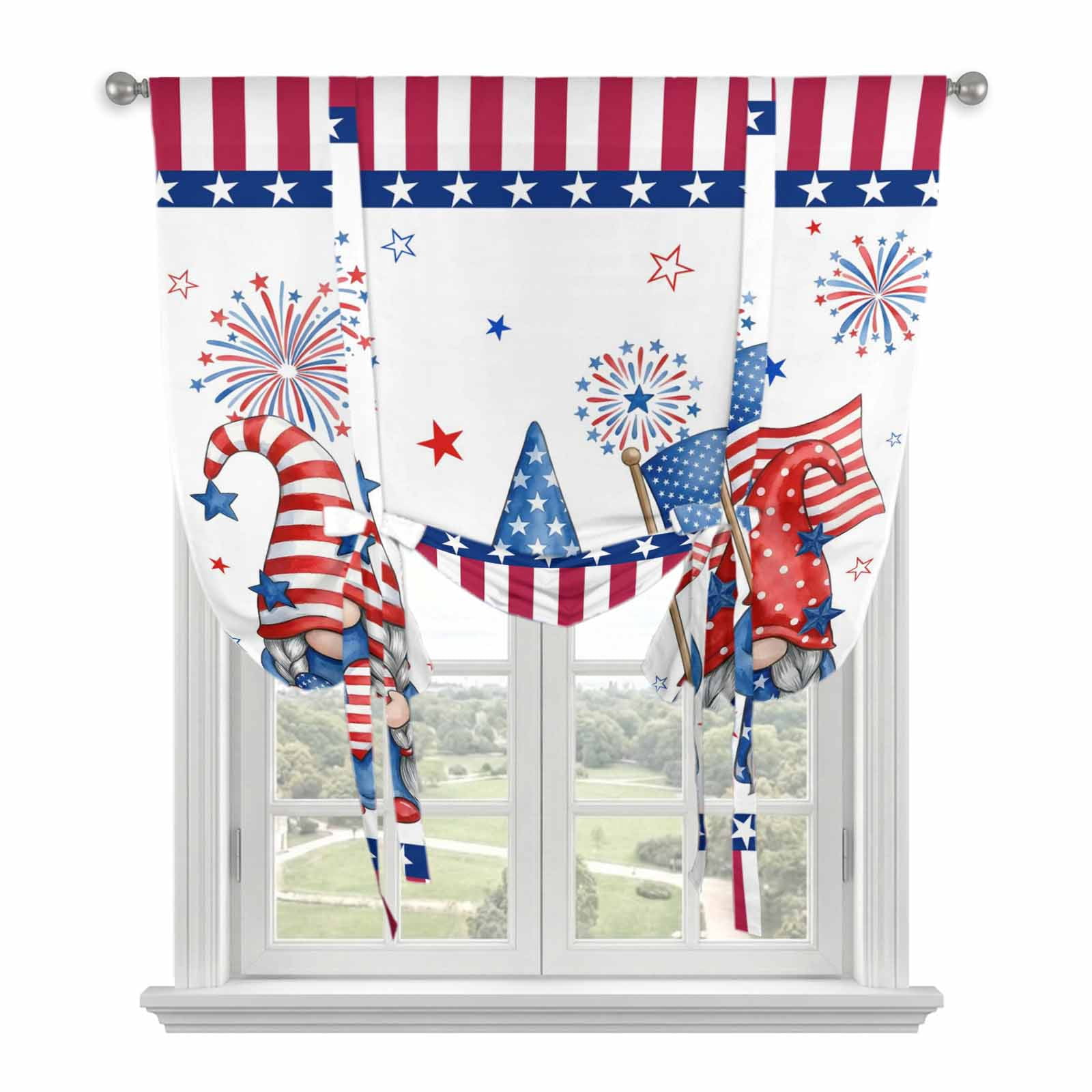 4th of July Tie Up Curtains for Window, Thermal Insulated Balloon Shade ...