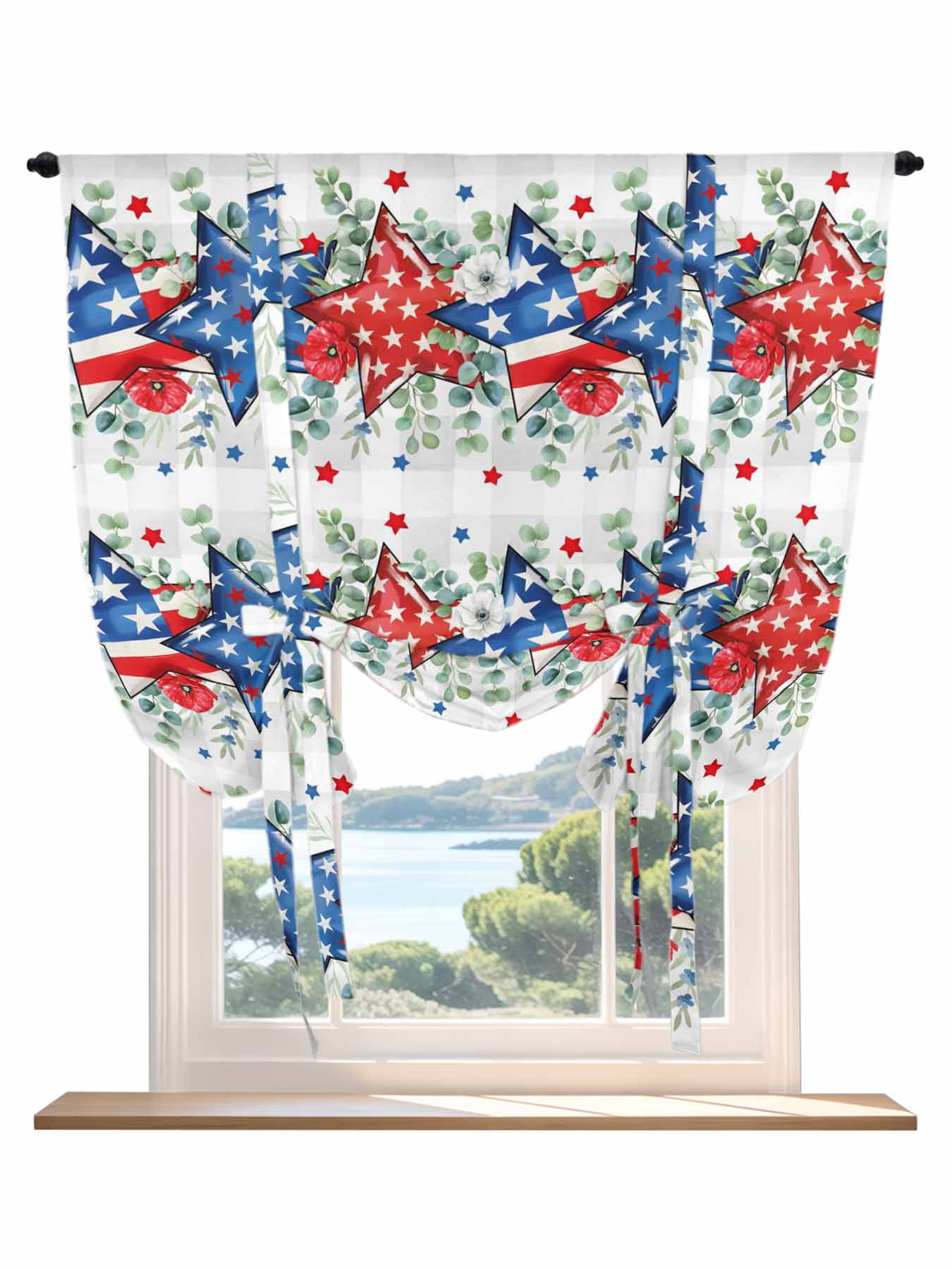 4th of July Tie Up Curtains for Windows 45 Inch Length Balloon Curtains ...