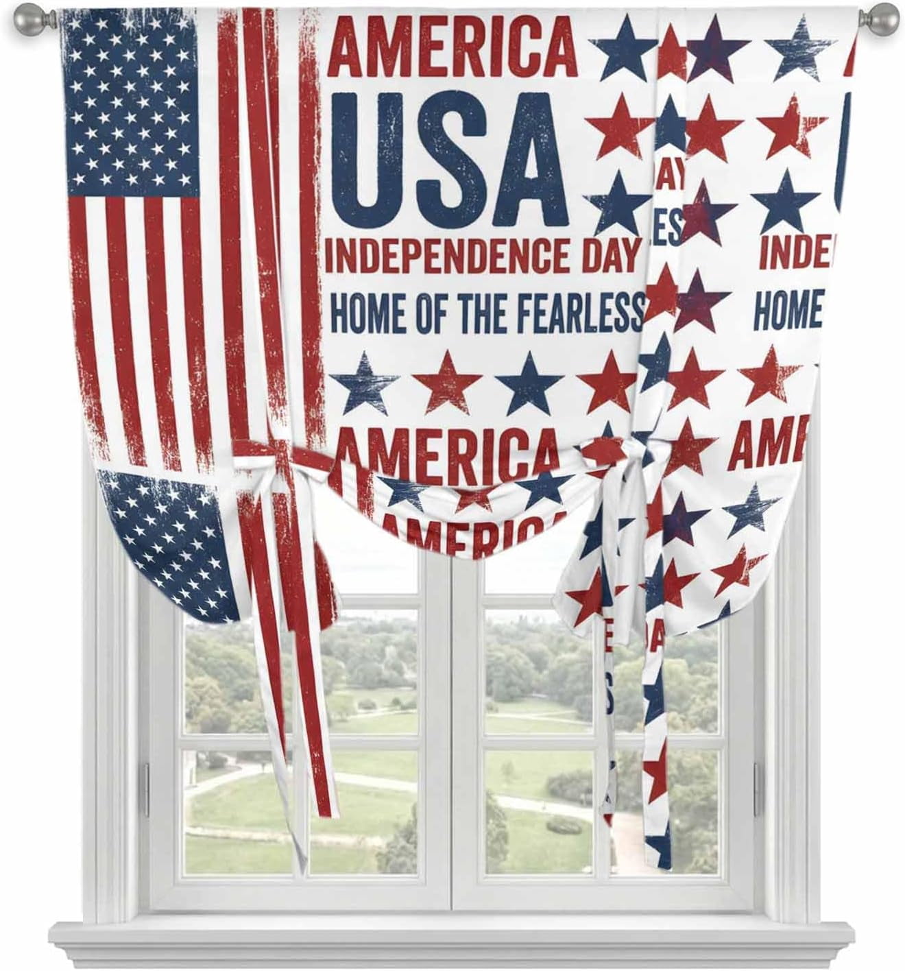 4th of July Tie Up Curtains for Windows American Flag Valance ...