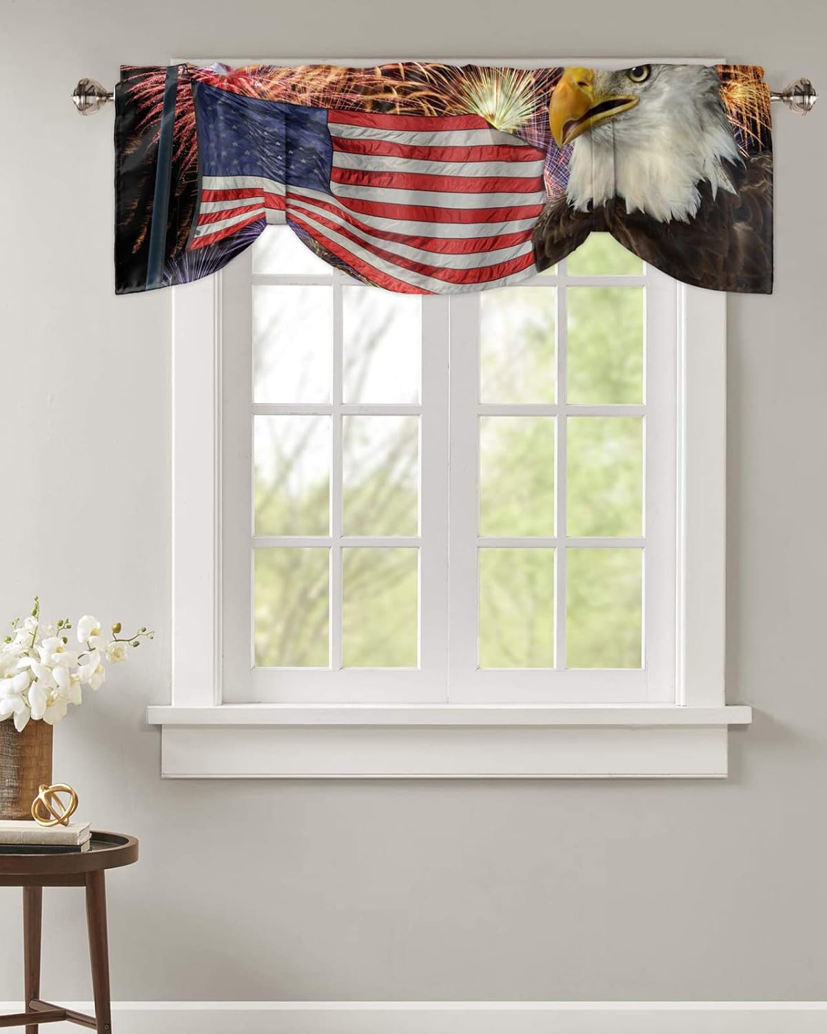 4th of July Tie Up Valance for Windows American Flag Patriotic Curtains ...
