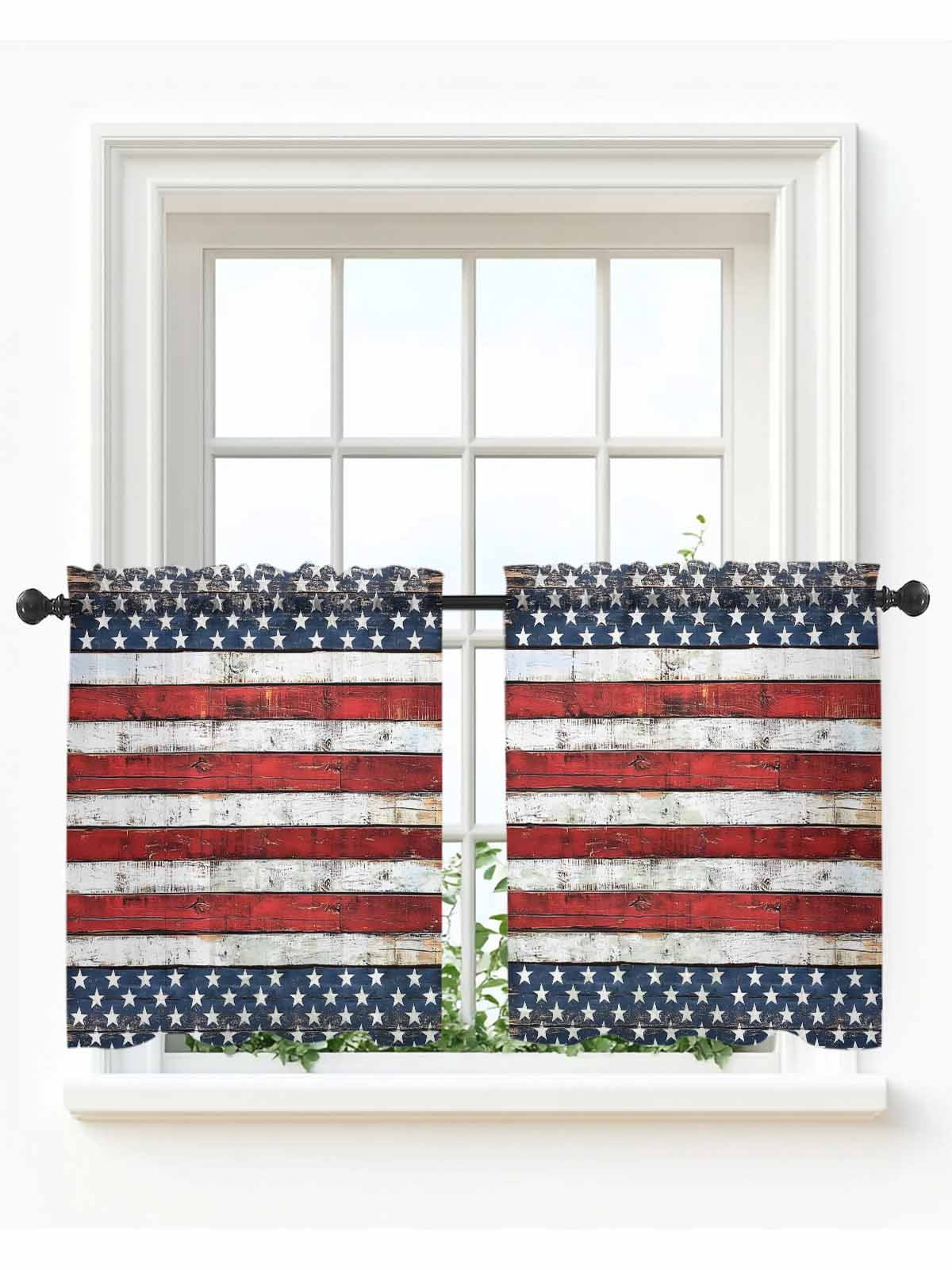 4th of July Tier Curtains 36 Inch Length,Sheer Curtains for Bedroom ...
