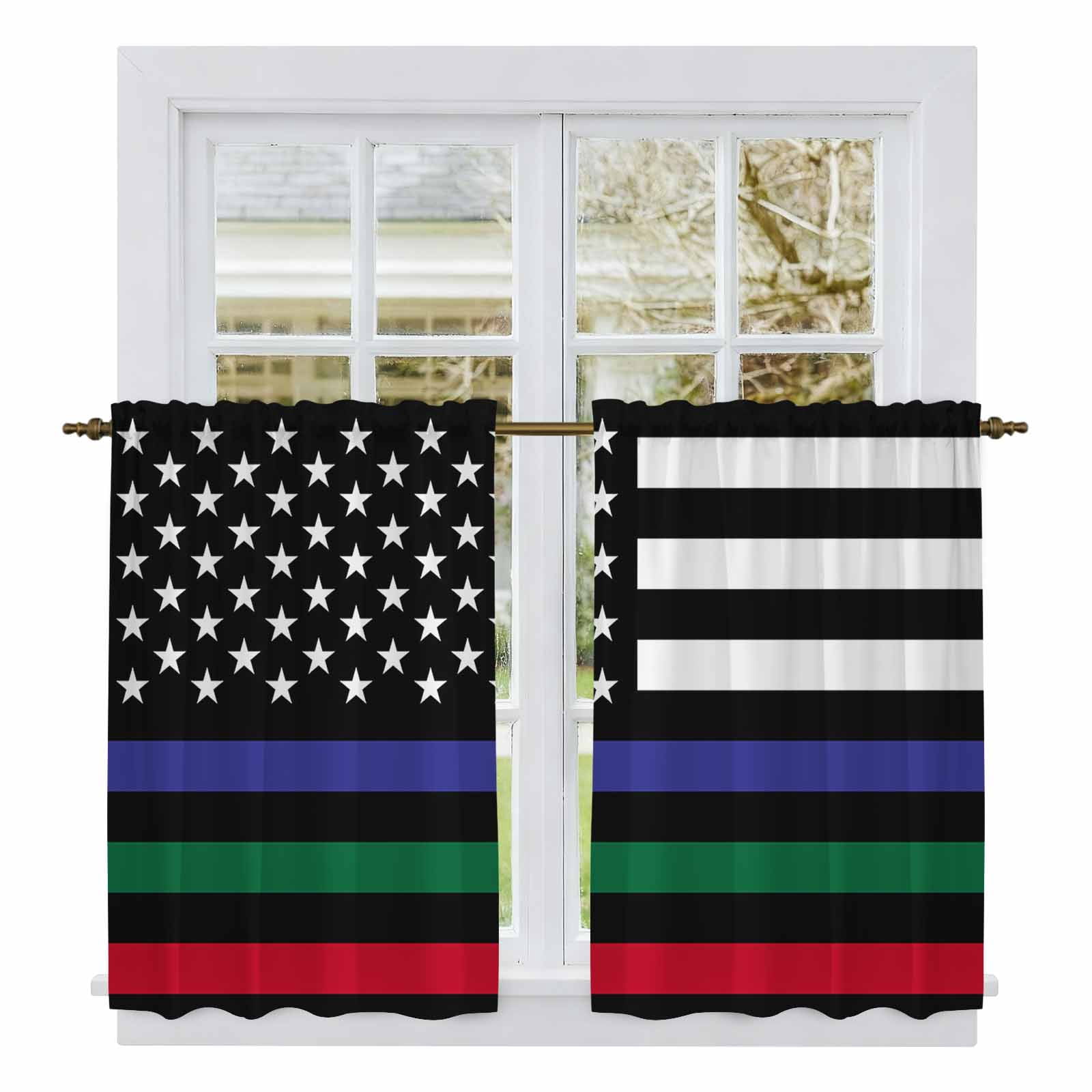 4th of July Tier Curtains, Blue Green Red Line American Flag Light ...