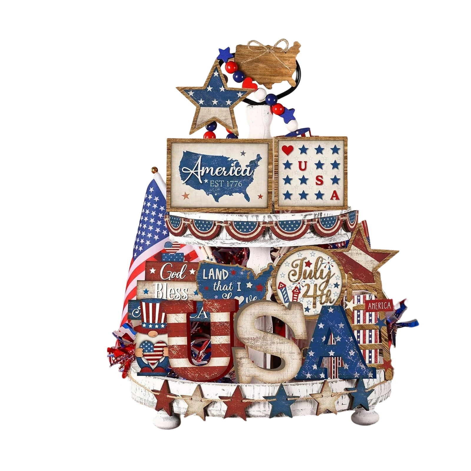 4th of July Tiered Tray Decor Set Patriotic Decorations Memorial Day ...