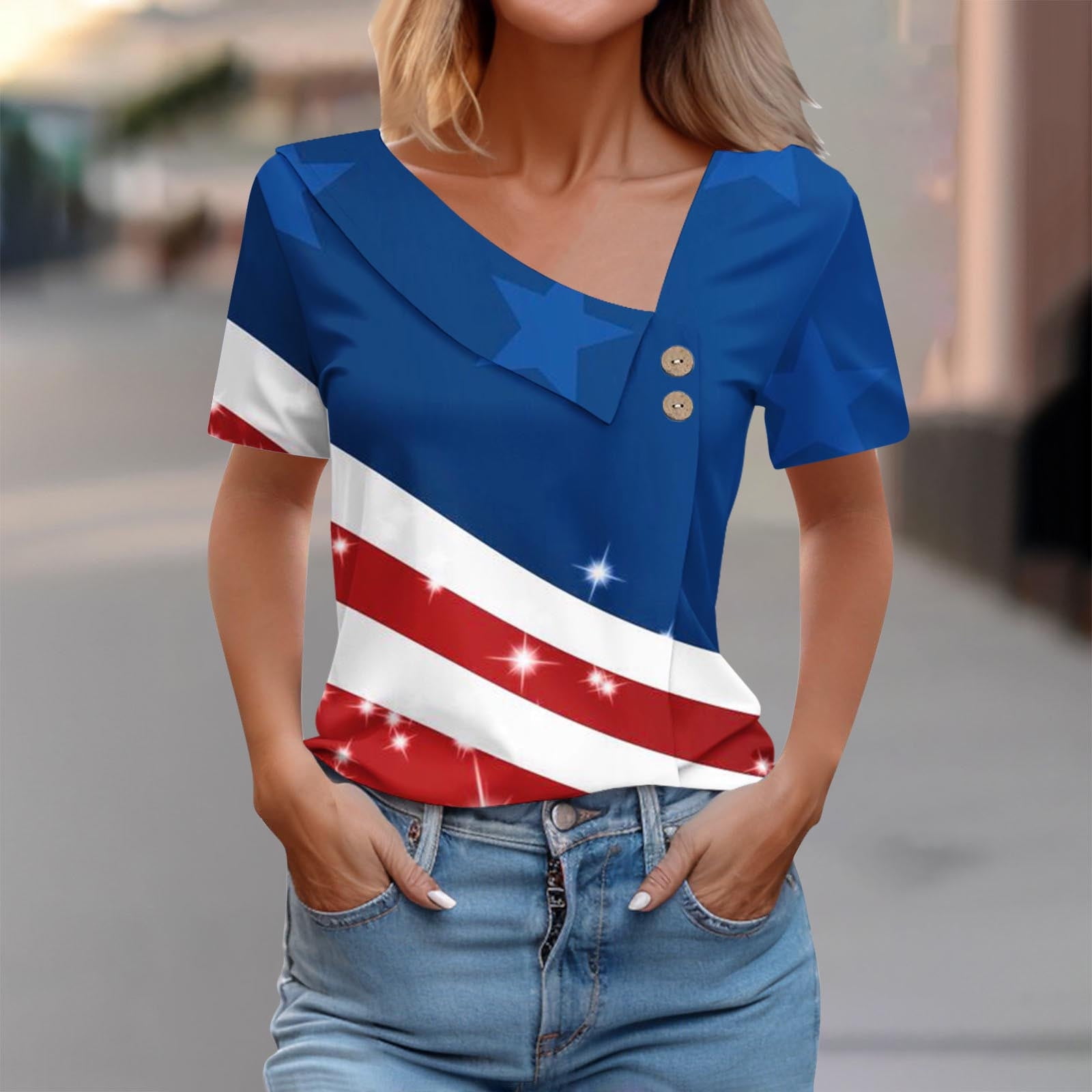 4th Of July Tops For Women Sentmoon Summer Tops For Women 2024 Button