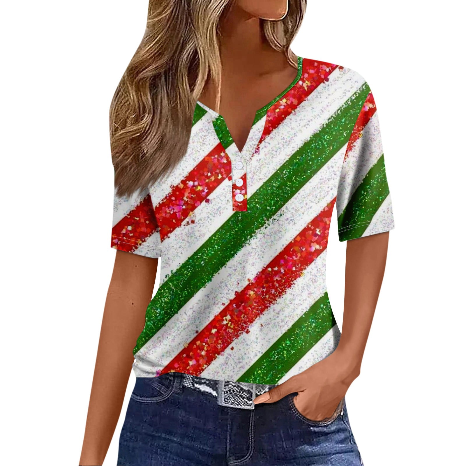 4th Of July Tops For Women Trendy Summer Short Sleeve Buttons Workout