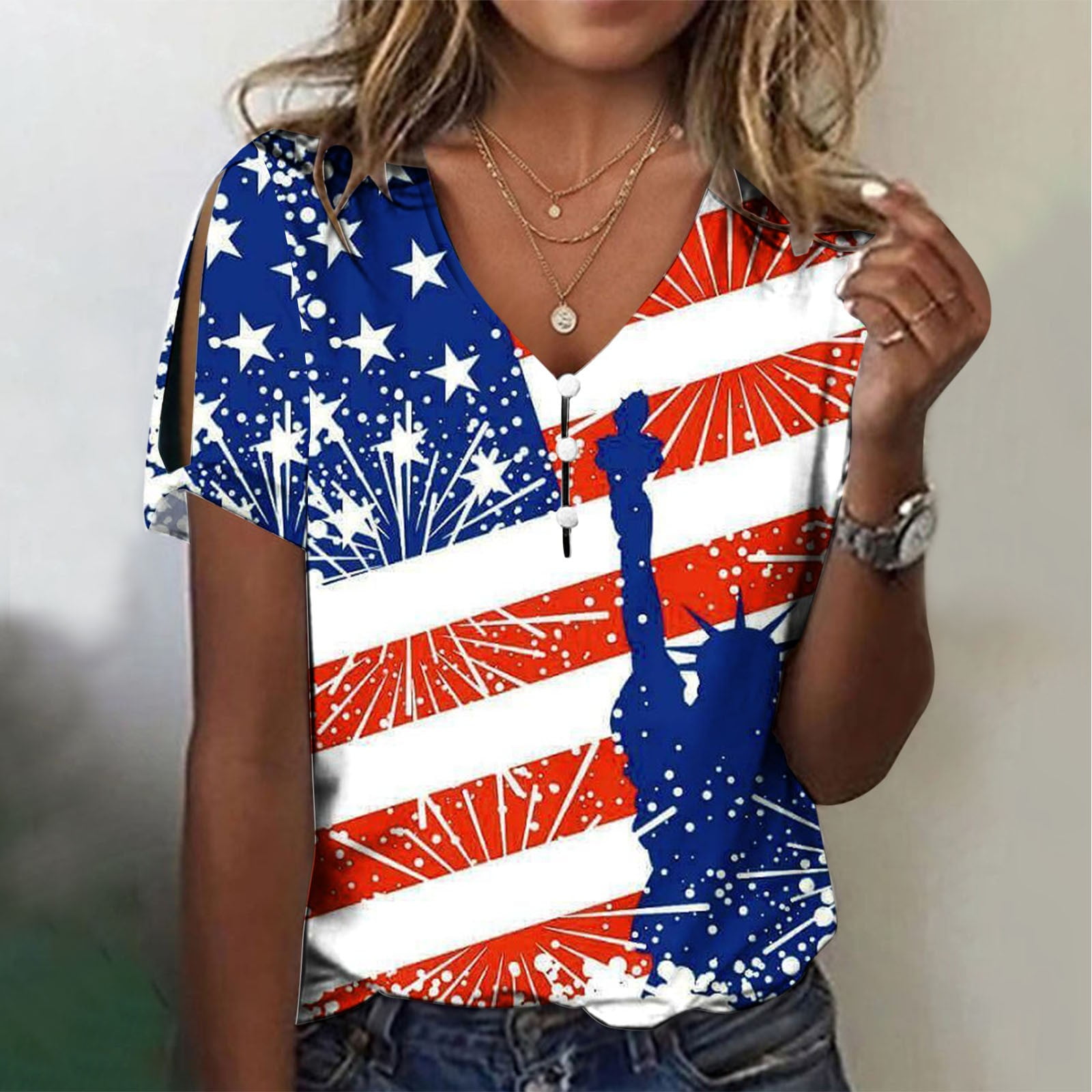 4th Of July Tops For Women Mianht Plus Size Womens Tops Women Summer V