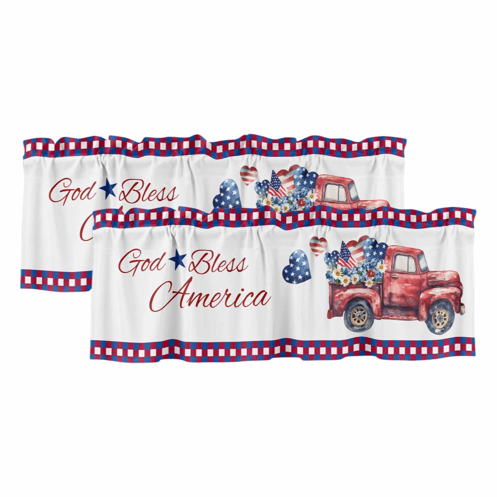 4th of July Truck Valances for Windows, Decorative Rod Pocket Window ...