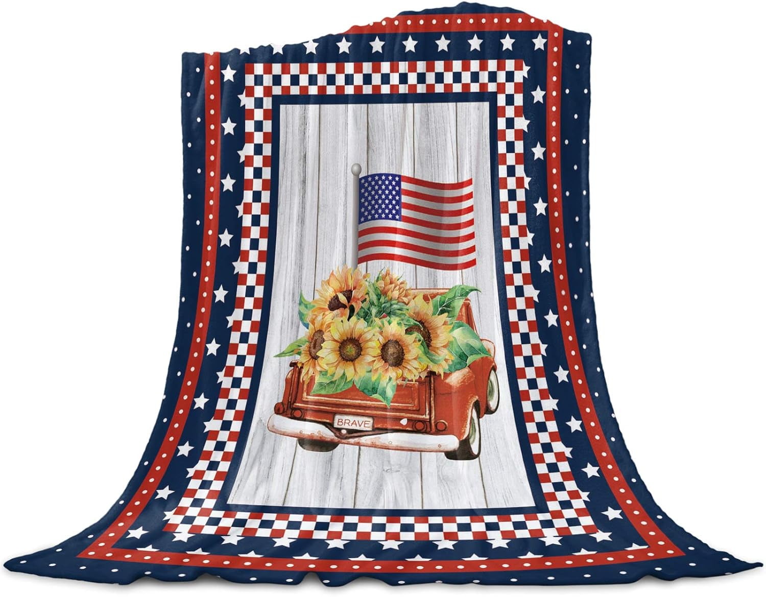 4th of July USA American Flag Farm Trucks Memorial Day Soft Throw ...