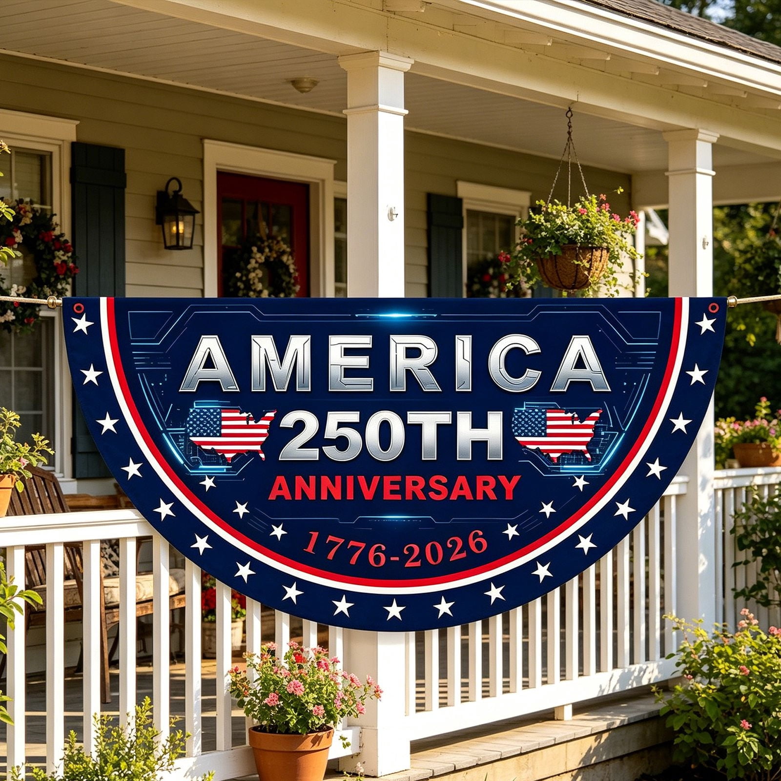 4th of July USA Flag Banner 250th Anniversary Merica Bunting Half Fan ...