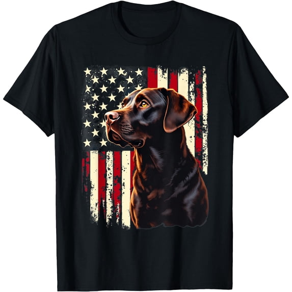 4th July USA Flag Patriotic Dog Chocolate Labrador Lover T-Shirt ...