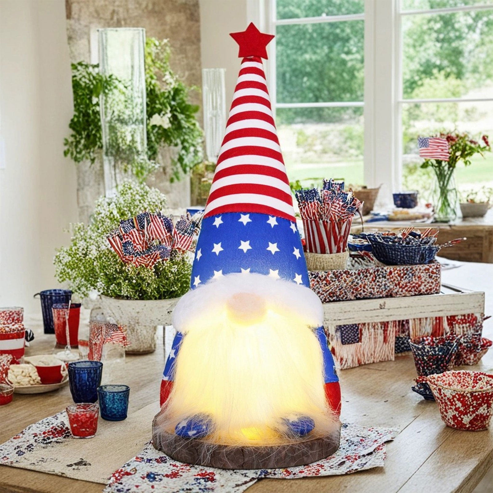 4th of July USA Patriotic Stars & Stripes Light-Up Plush Gnome ...