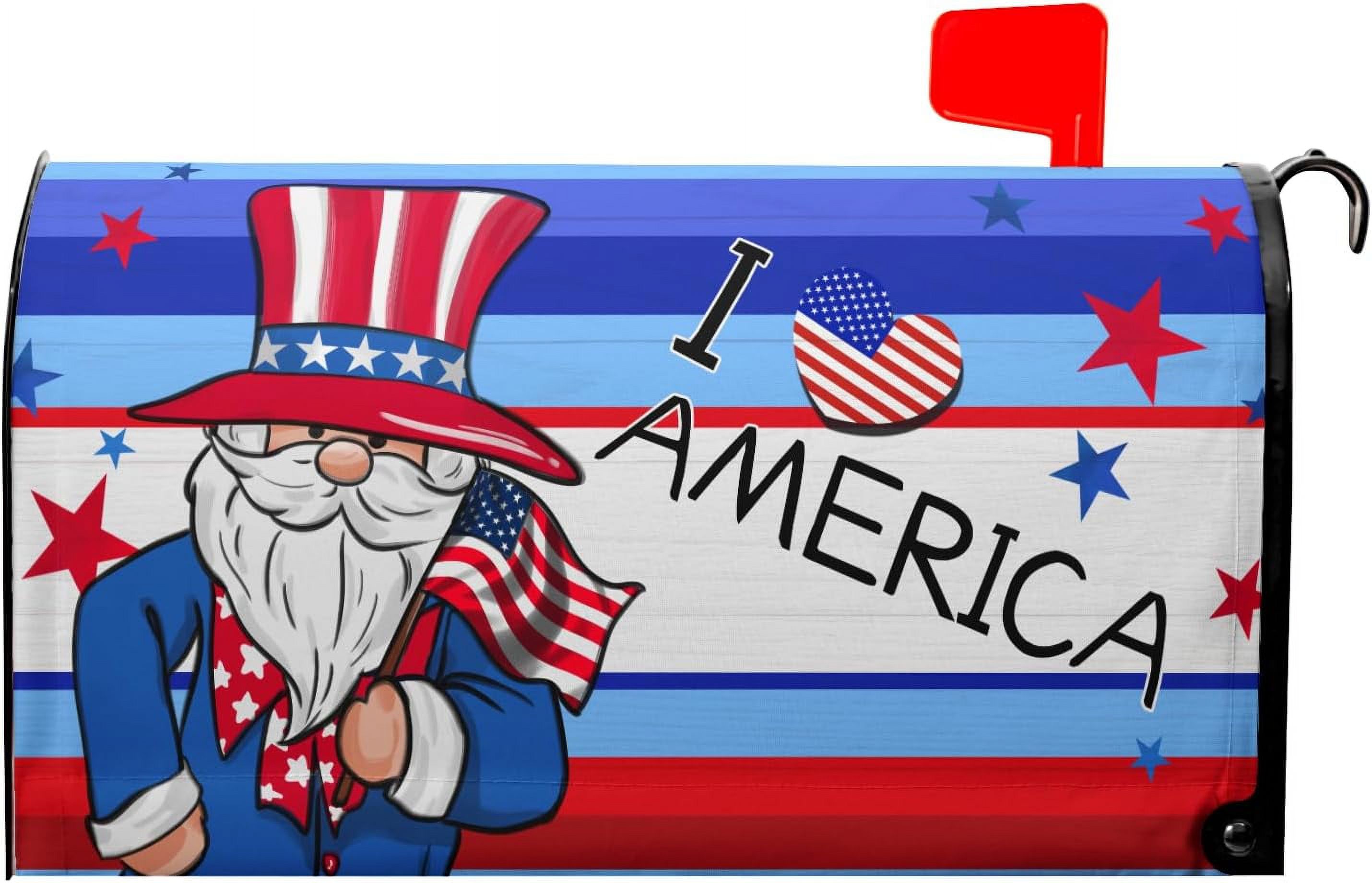 4th of July Uncle Sam Patriotic Gnomes Mailbox Covers Magnetic Standard Size 25.5"" X 21"",I ...