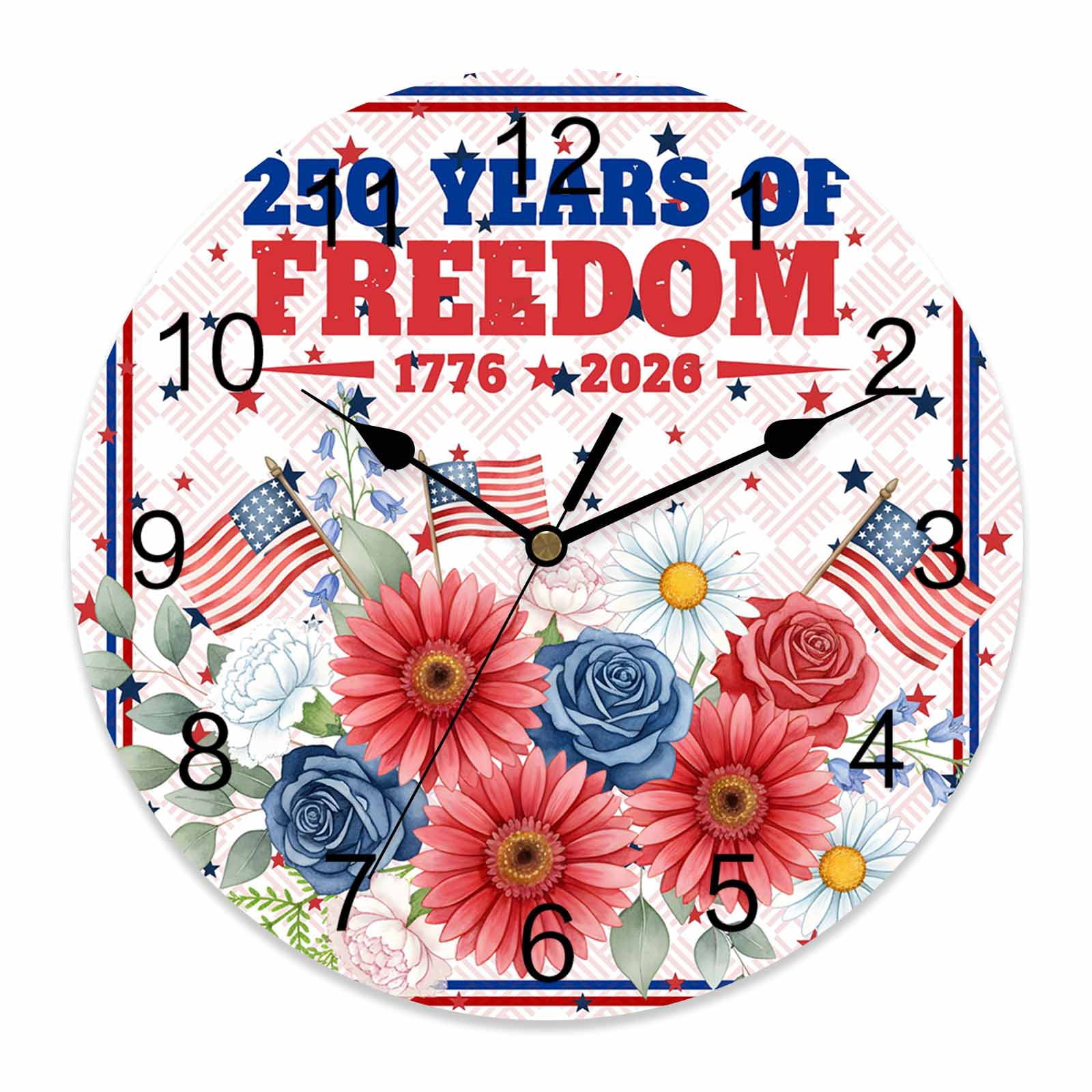 4th of July Wall Clock 250 Years of Freedom Clocks PVC Silent Non ...