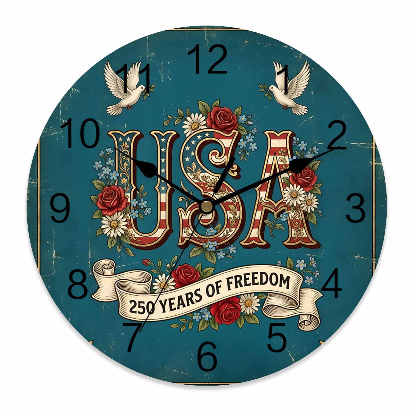 4th of July Wall Clock 250 Years of Freedom Clocks PVC Silent Non ...