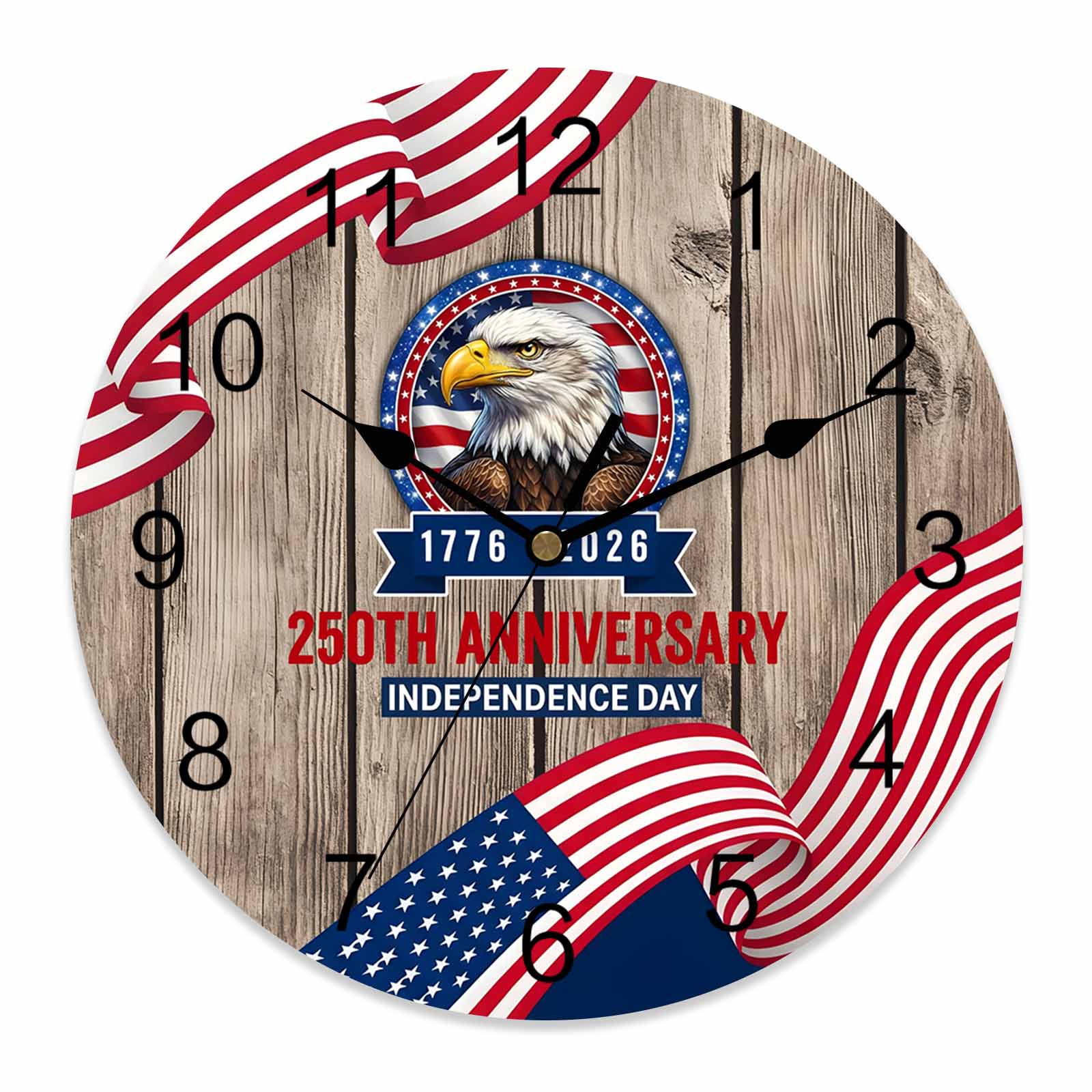 4th of July Wall Clock 250th Anniversary Clocks PVC Silent Non-Ticking ...