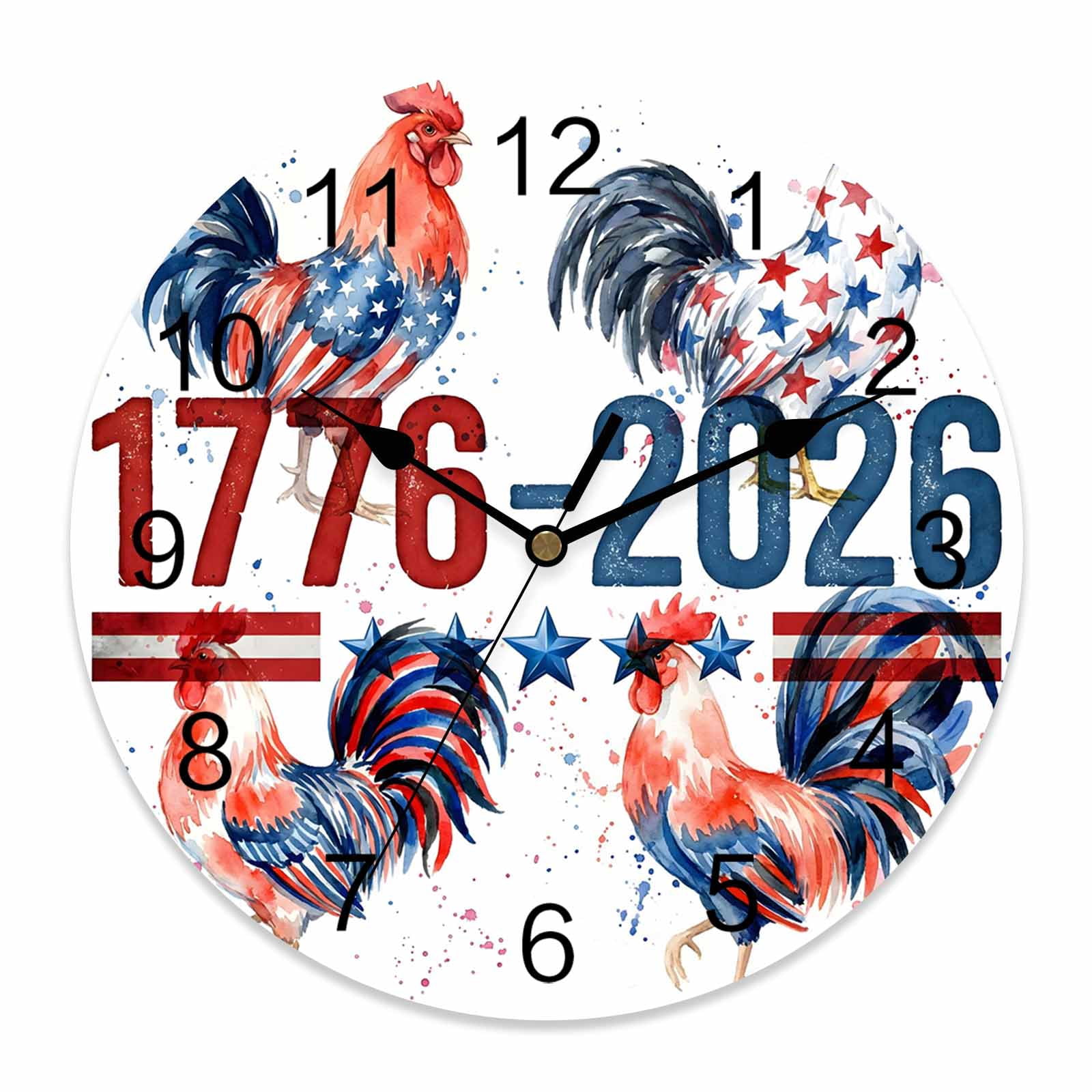 4th of July Wall Clock 250th Anniversary Clocks PVC Silent Non-Ticking ...