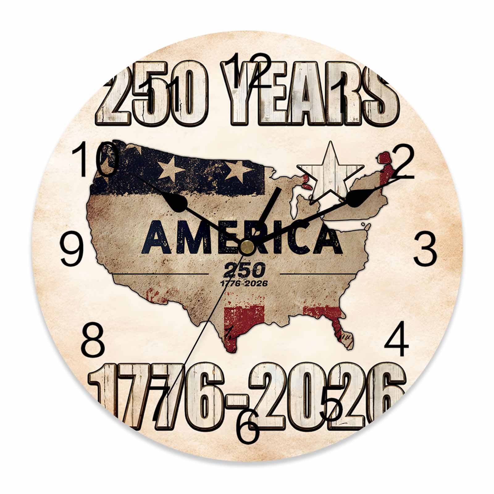 4th of July Wall Clock 250th Anniversary Clocks PVC Silent Non-Ticking ...