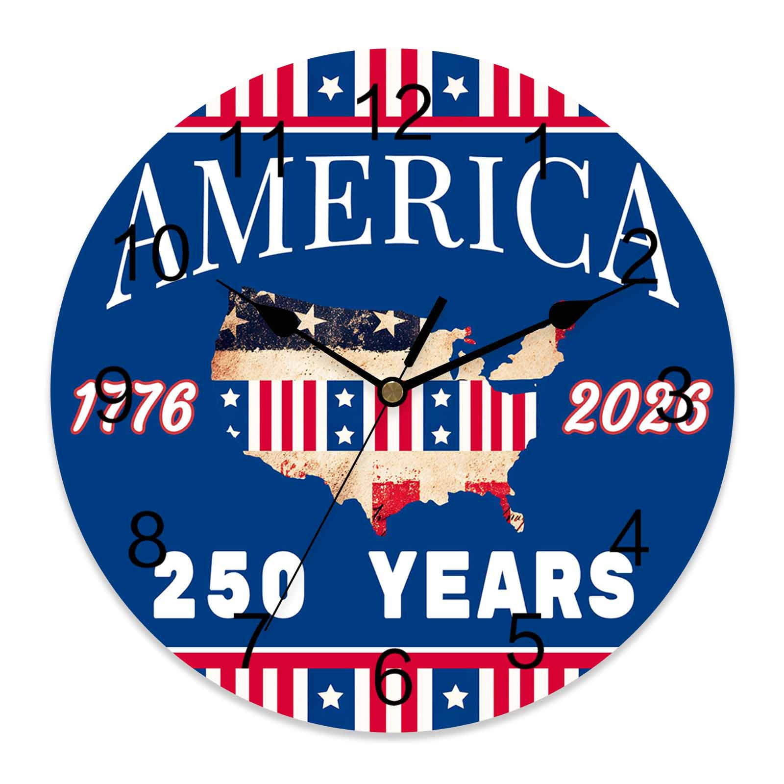 4th of July Wall Clock 250th Anniversary Clocks PVC Silent Non-Ticking ...