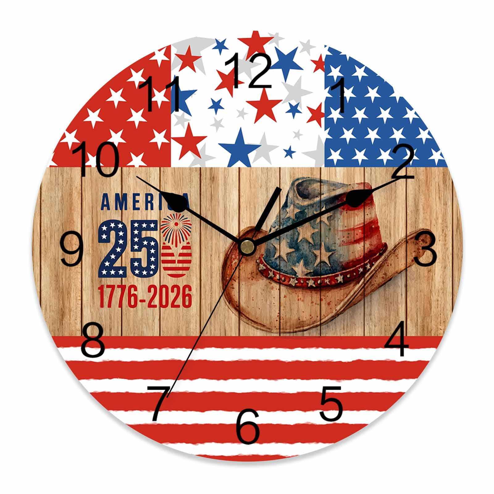 4th of July Wall Clock America 250th Clocks PVC Silent Non-Ticking ...