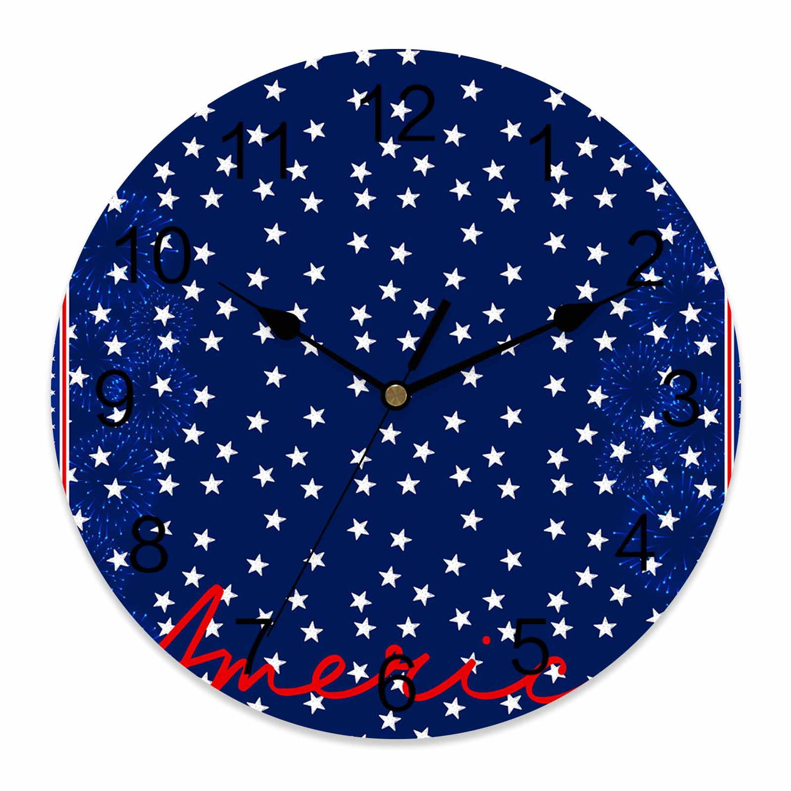 4th of July Wall Clock America Stars Patriotic Clocks PVC Silent Non ...