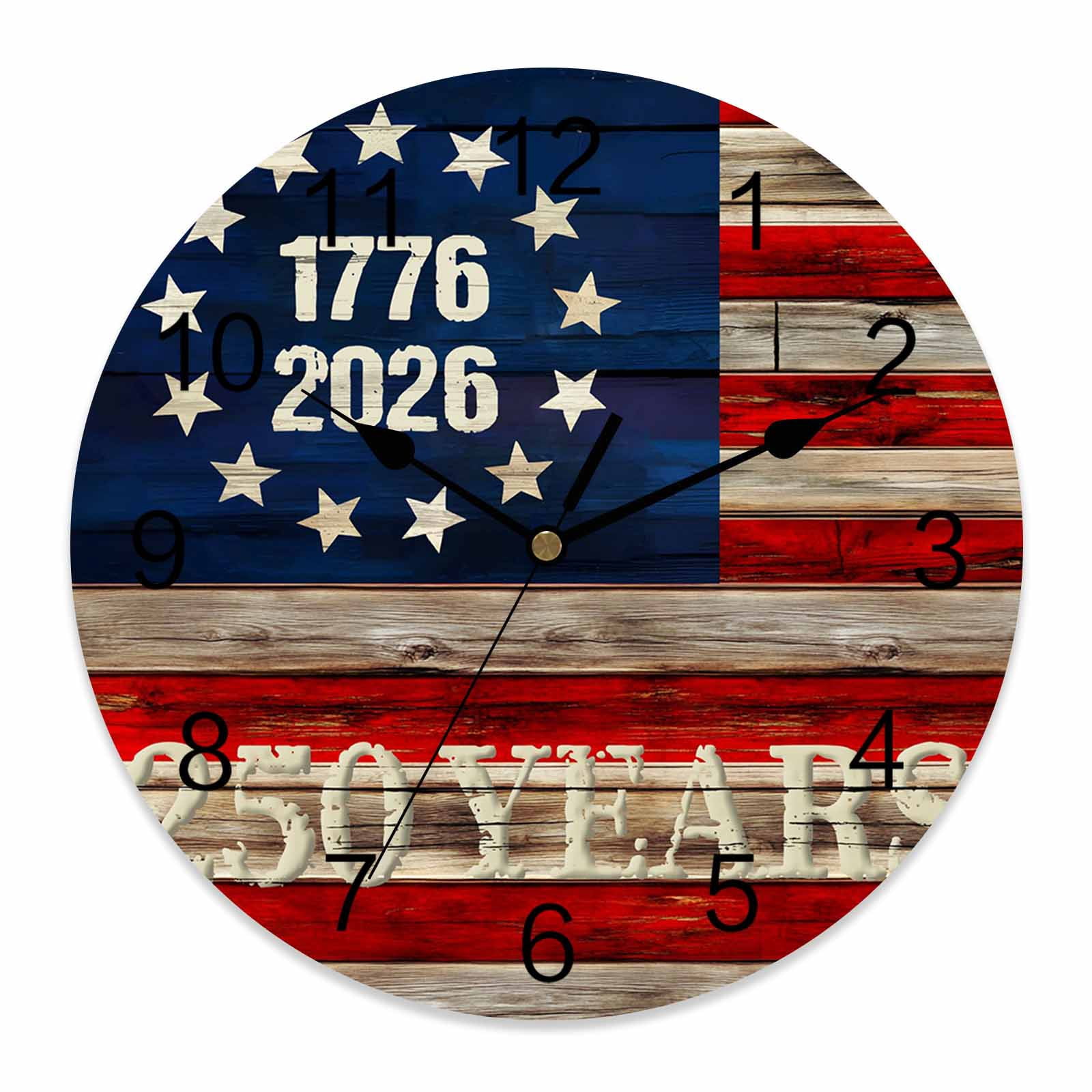 4th of July Wall Clock American Flag 250 Years Clocks PVC Silent Non ...