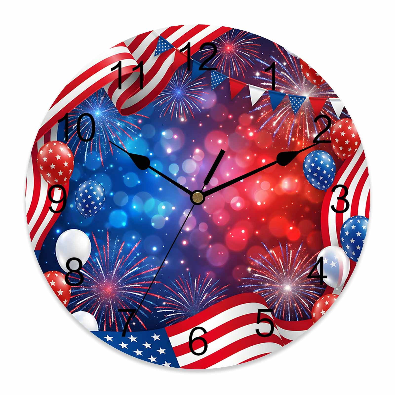 4th of July Wall Clock American Flag Balloon Clocks PVC Silent Non ...