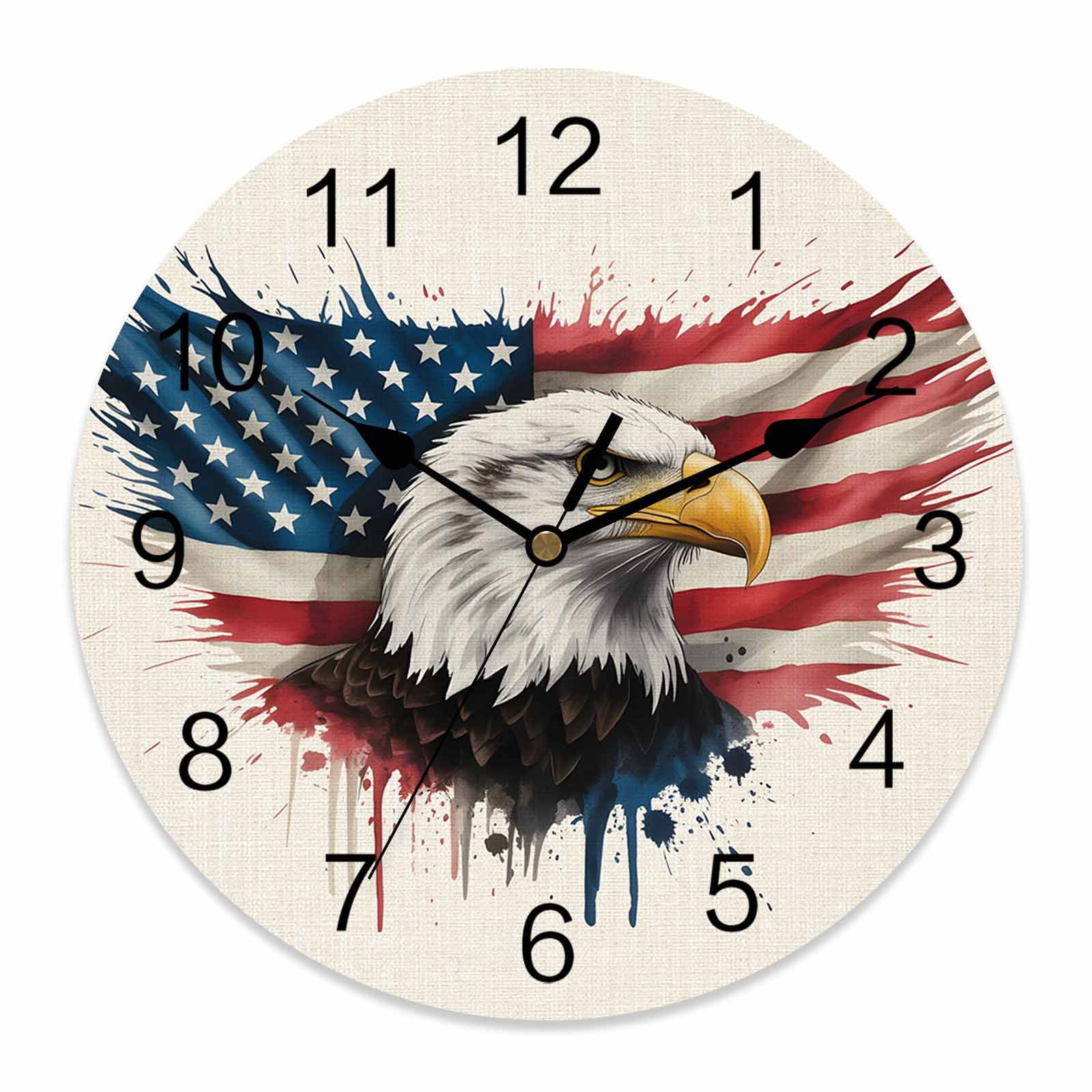 4th of July Wall Clock American Flag Clocks PVC Silent Non-Ticking ...