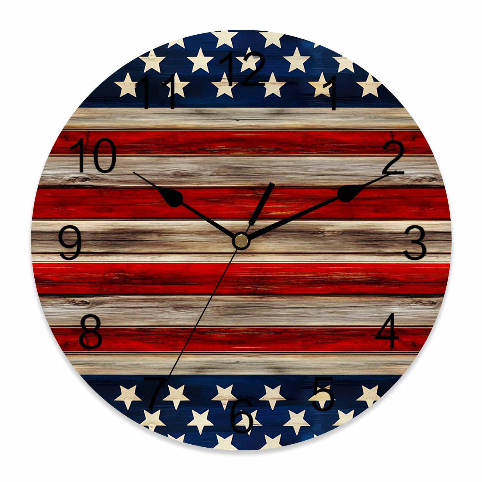 4th of July Wall Clock American Flag Clocks PVC Silent Non-Ticking ...
