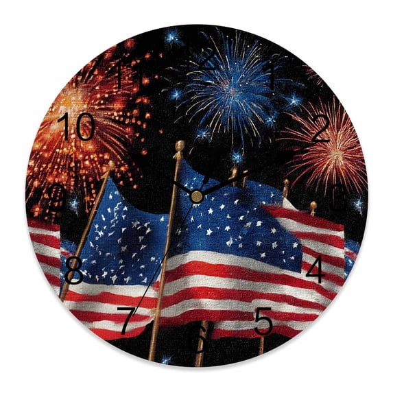 4th of July Wall Clock American Flag Clocks PVC Silent Non-Ticking ...