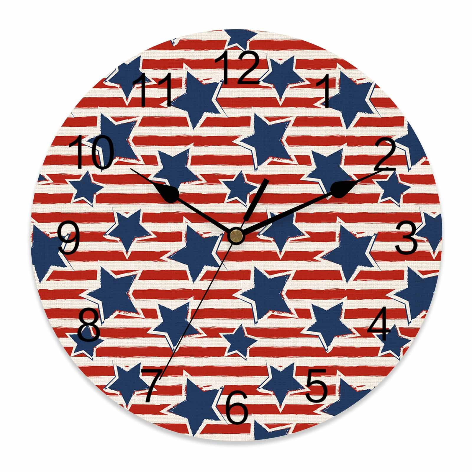4th of July Wall Clock American Flag Clocks PVC Silent Non-Ticking ...
