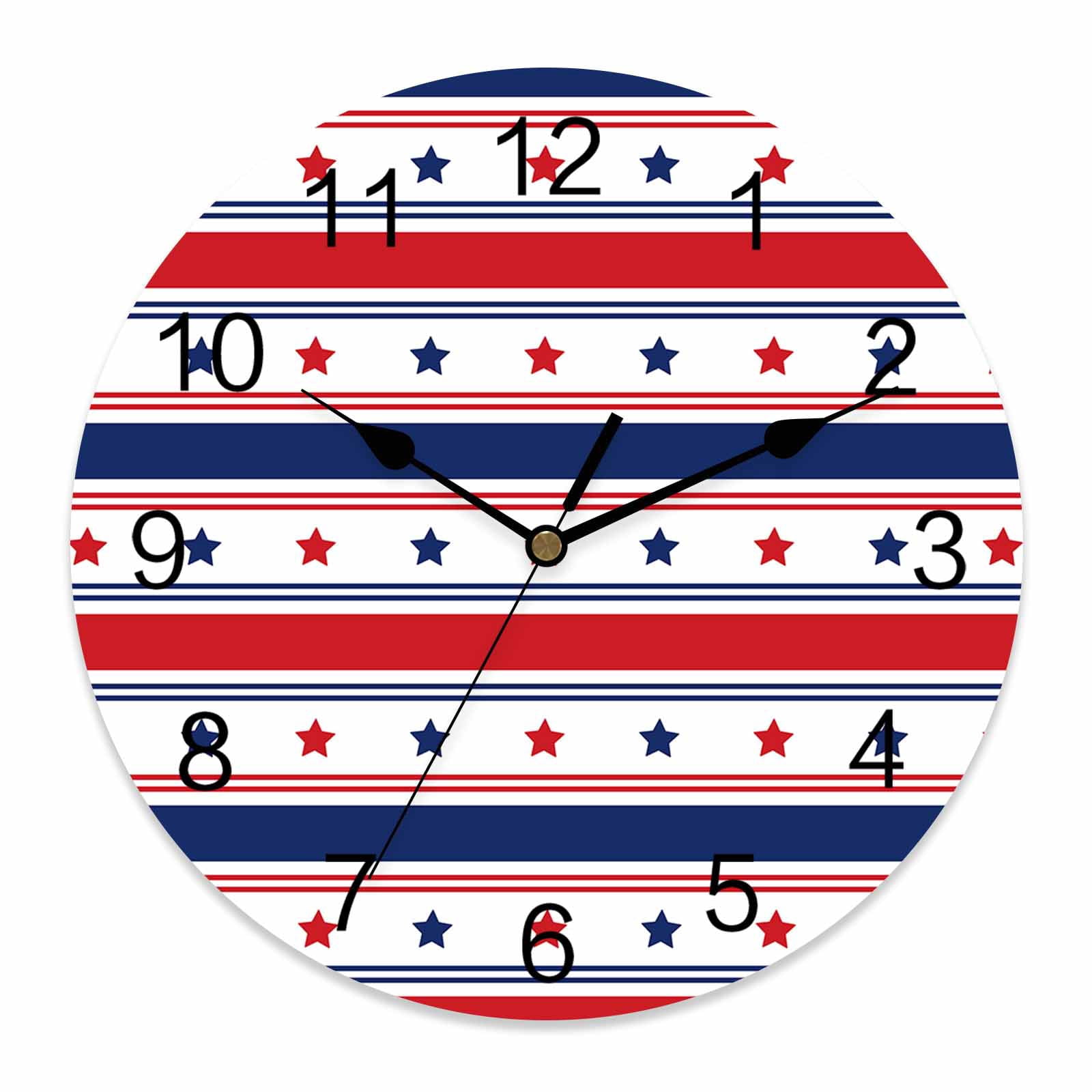 4th of July Wall Clock American Flag Clocks PVC Silent Non-Ticking ...