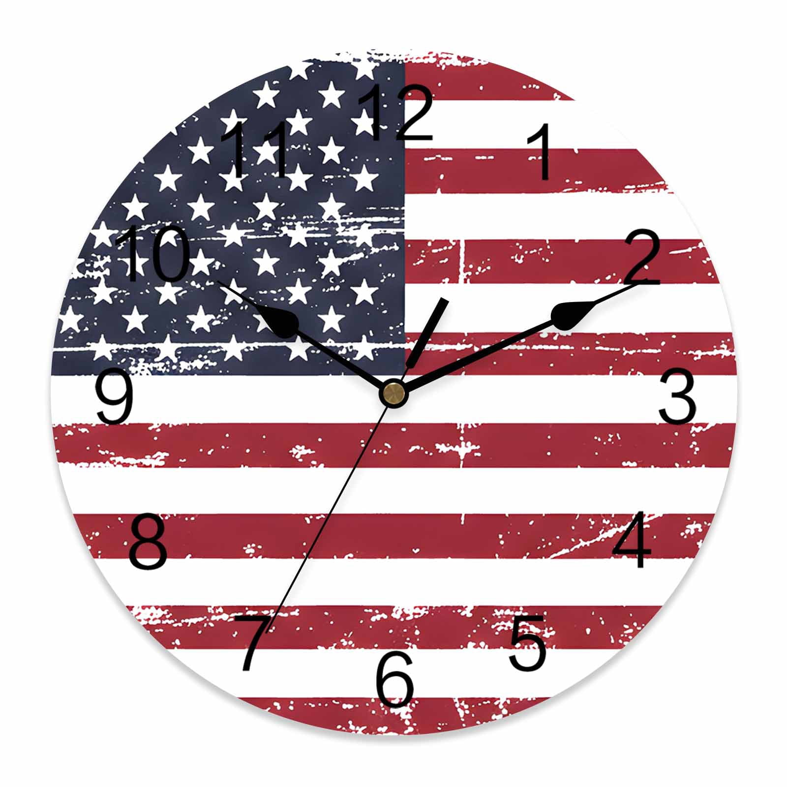 4th of July Wall Clock American Flag Clocks PVC Silent Non-Ticking ...
