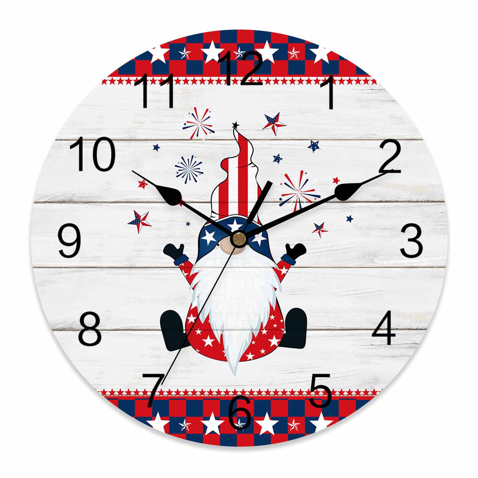 4th of July Wall Clock American Flag Gnome Clocks PVC Silent Non ...