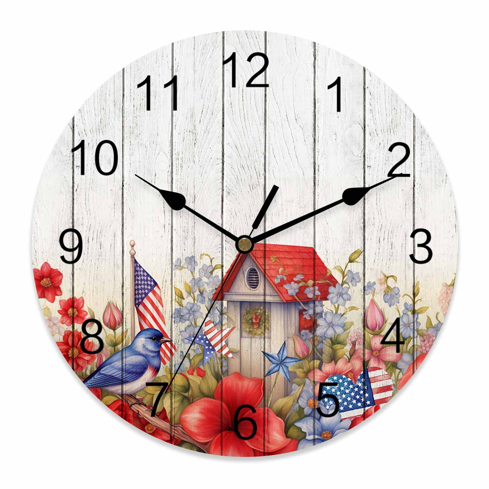 4th of July Wall Clock American Flag Patriotic Clocks PVC Silent Non ...