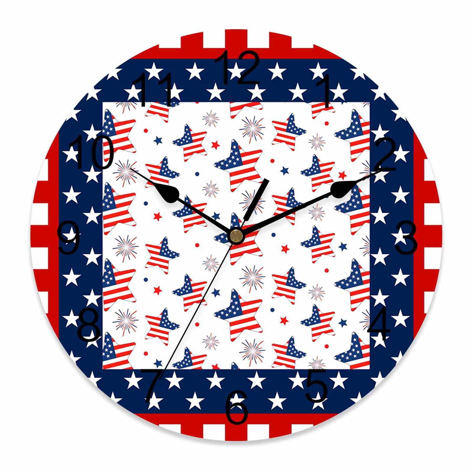 4th of July Wall Clock American Flag Stars Stripes Clocks PVC Silent ...