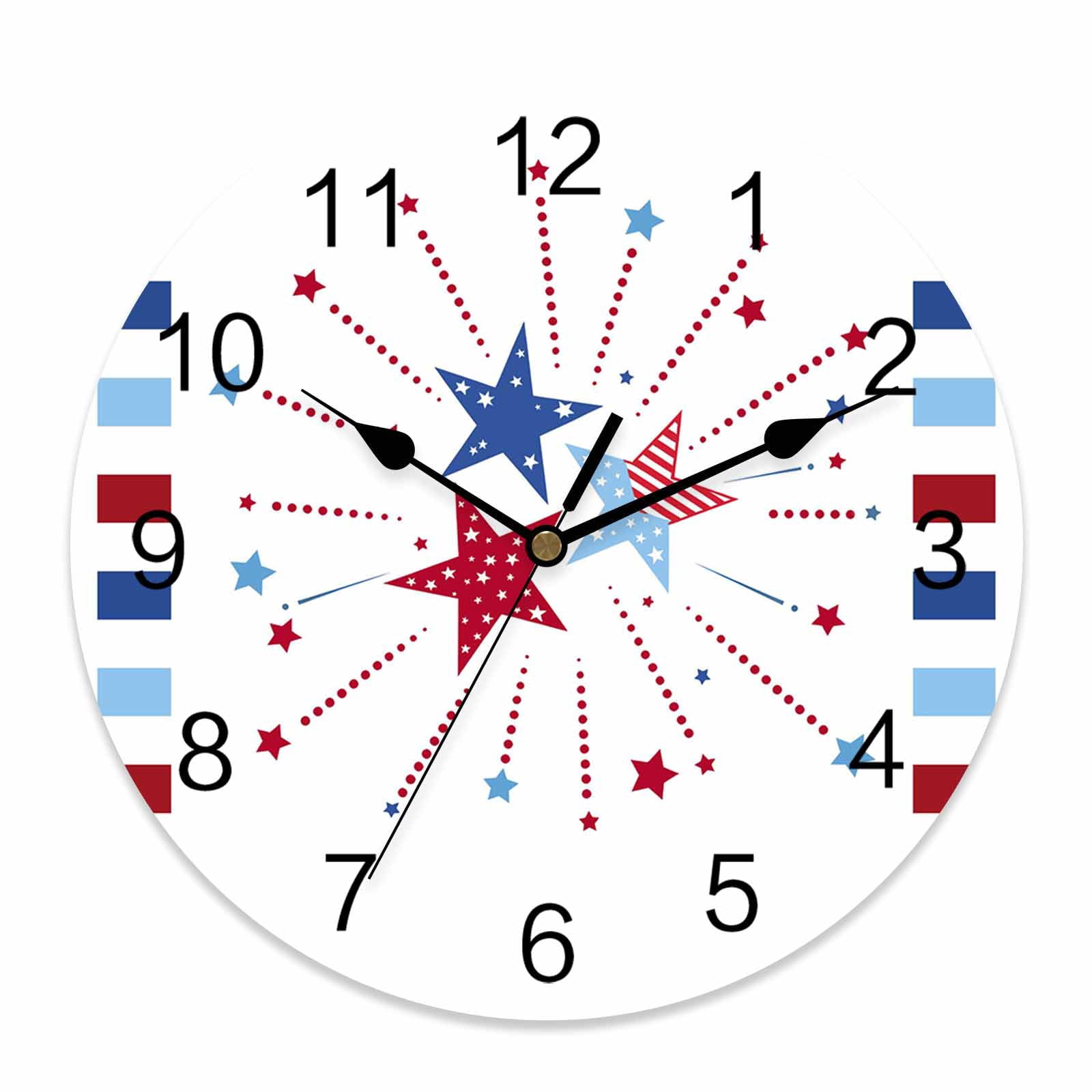 4th of July Wall Clock American Flag Stripes Clocks PVC Silent Non ...