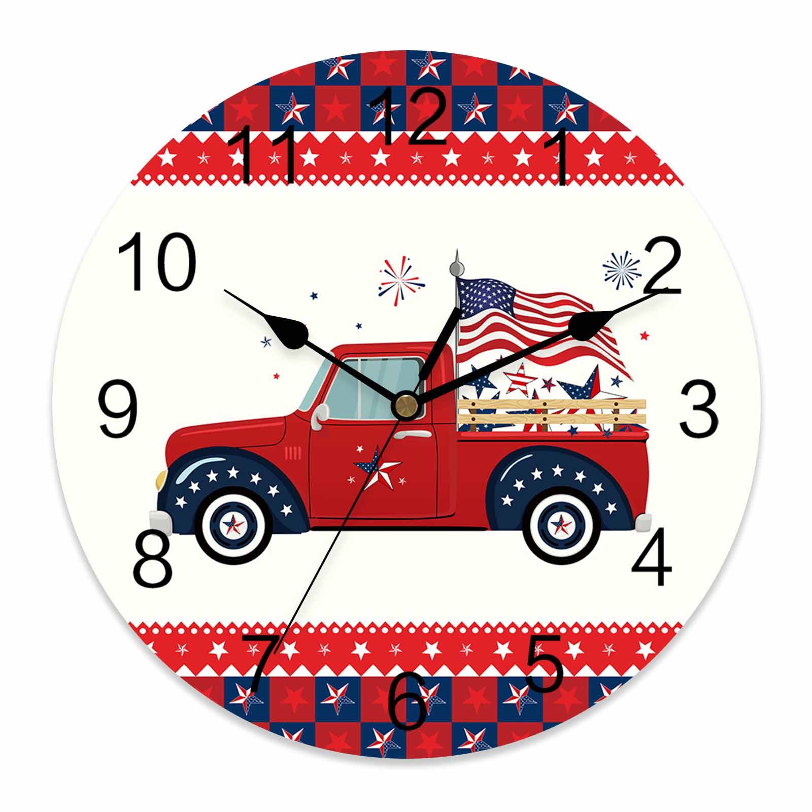 4th of July Wall Clock American Flag Truck Clocks PVC Silent Non ...
